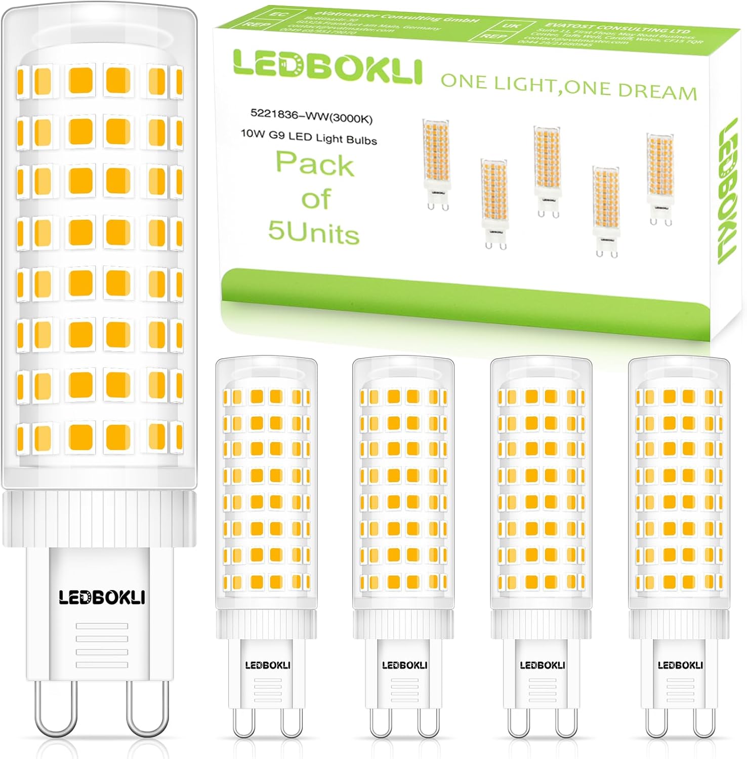 LEDBOKLI 10W G9 LED Light Bulb, Equivalent 80 Watt Incandescent Light ...