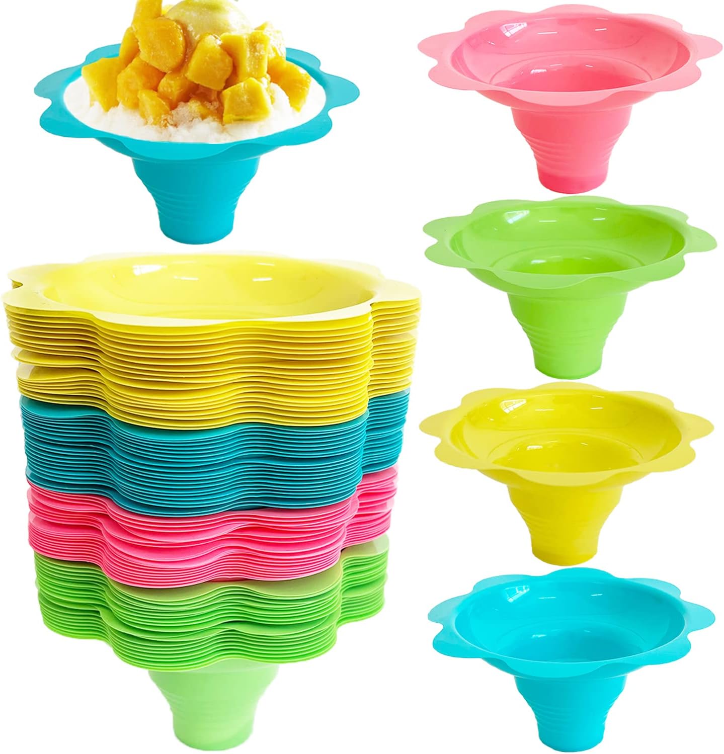 Amazon.com: 100 Pcs Colorful Flower Snow Cone Cups Reusable Cone Flower ...