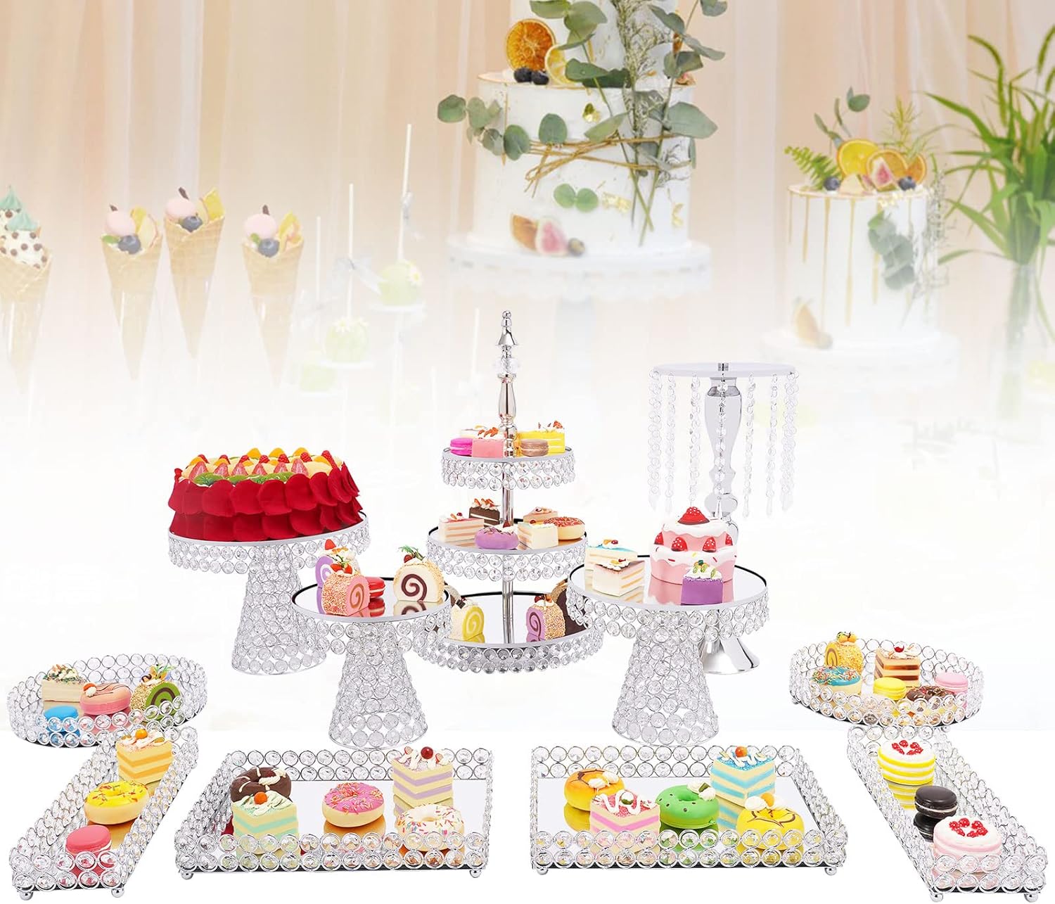 Amazon.com: Wedding Cake Stand Set 11 Pcs Silver Crystal Wedding Cake ...