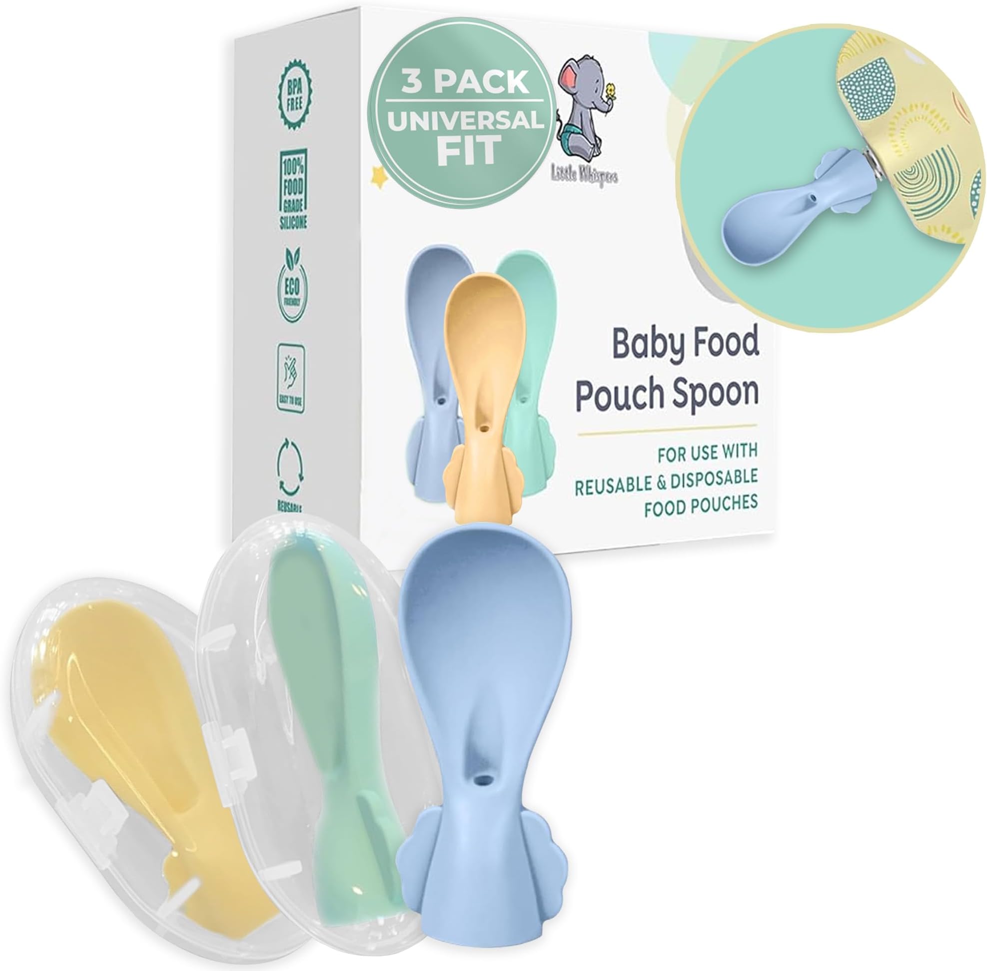 Amazon.com: LittleWhispers Stage 1 Baby Pouch Spoon Attachment - 5 Pack ...