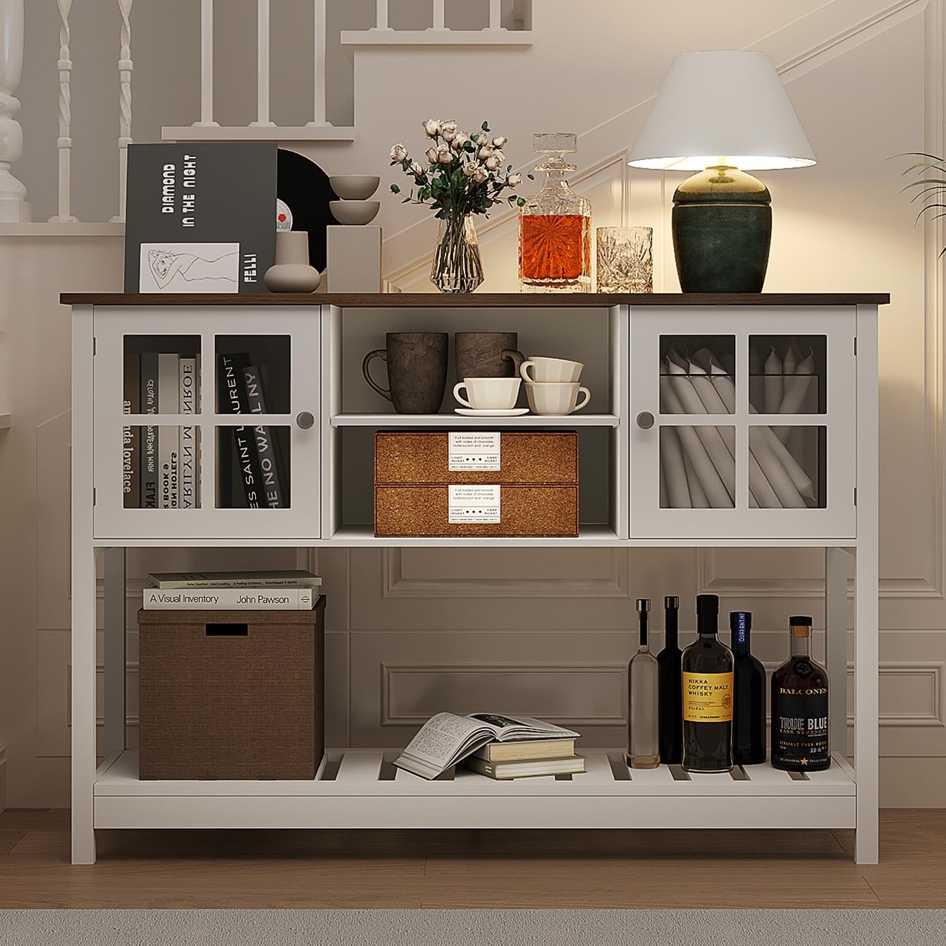 Amazon.com: ChooChoo Farmhouse Entryway Table with Storage & Doors ...