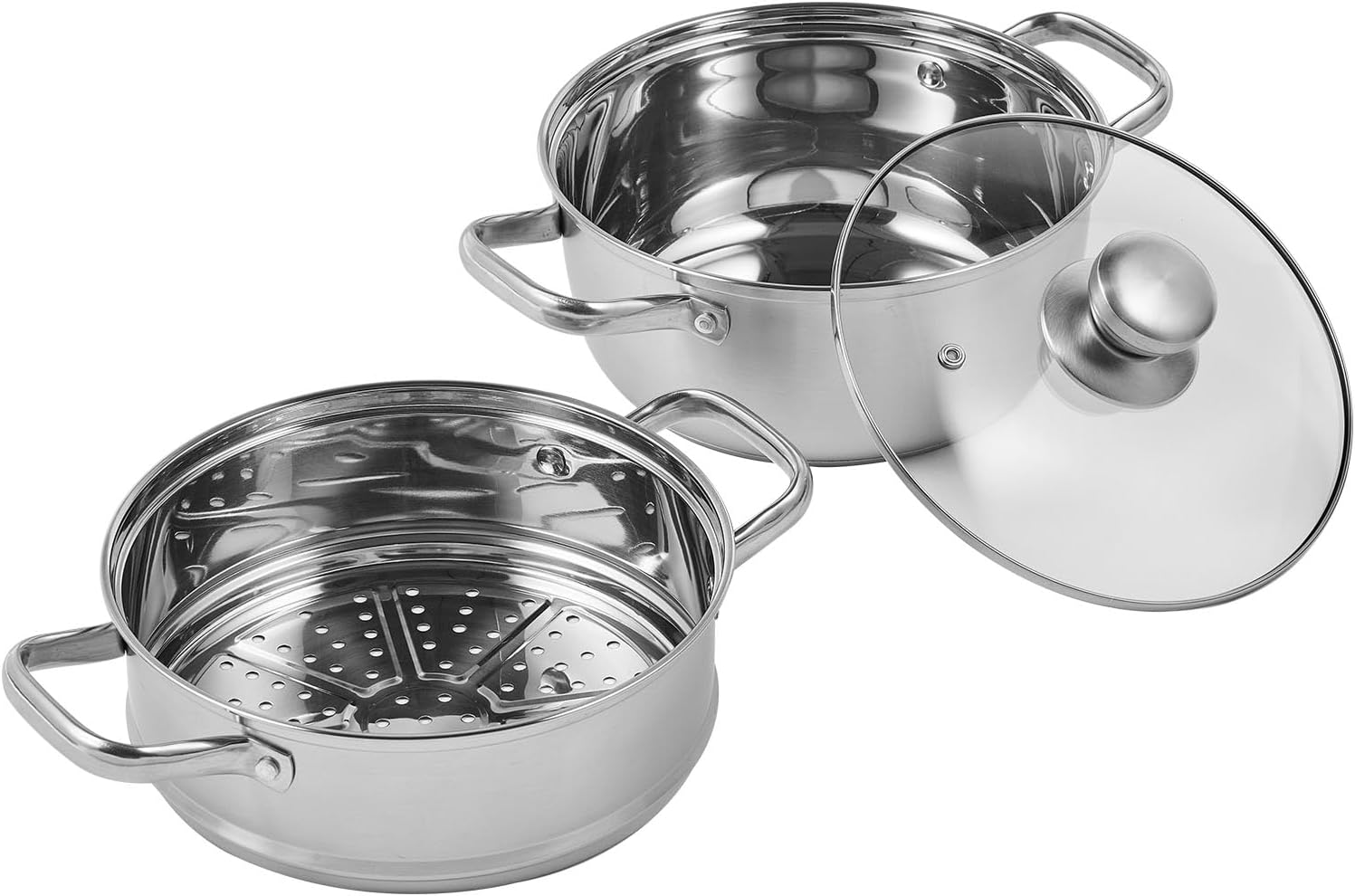 Amazon.com: Vinod Stainless Steel Steamer 2 Tier with Glass Lid 20 cm ...