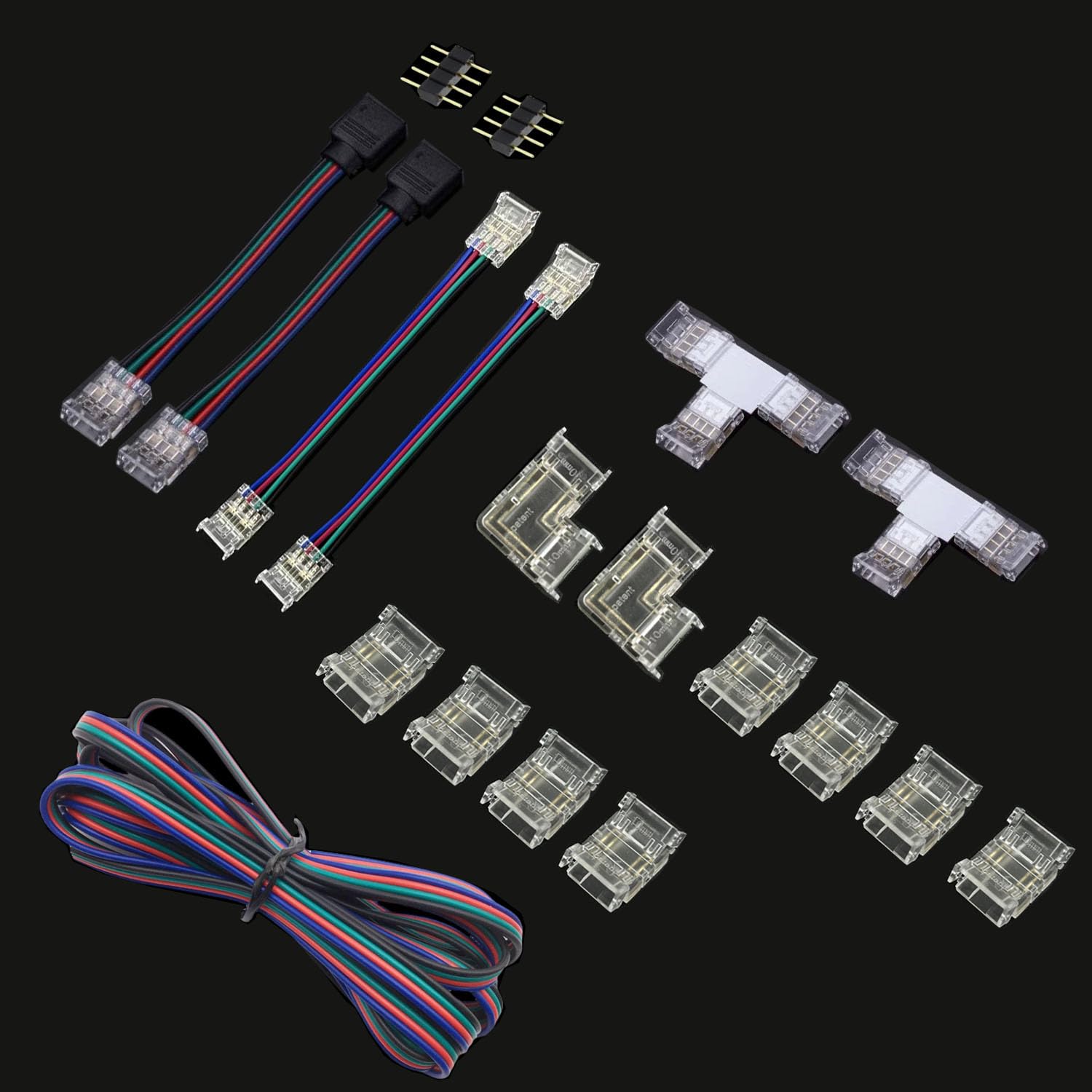 ENQIMAOYI 4 Pin 10mm LED Connectors for COB RGB LED Strip Lights kit ...
