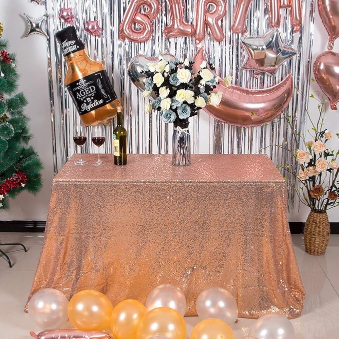 Amazon.com: JYFLZQ Rose Gold Sequin Tablecloth - 50" x 80" Rectangular ...