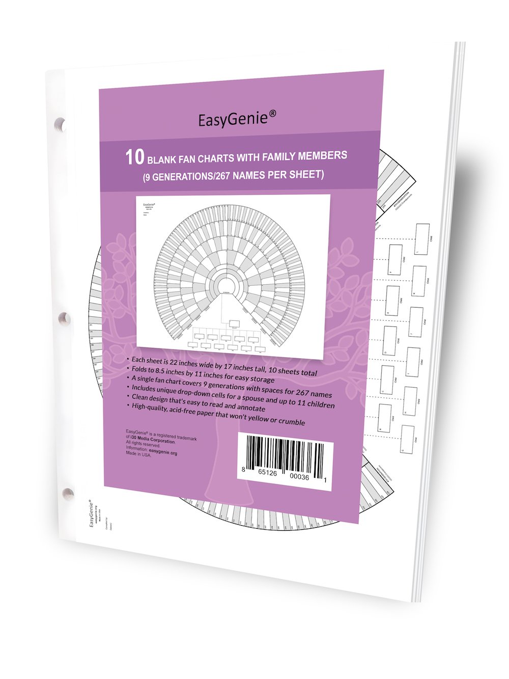 Buy 10 Blank Fan Charts with Family Members (9 Generations/267 Names ...