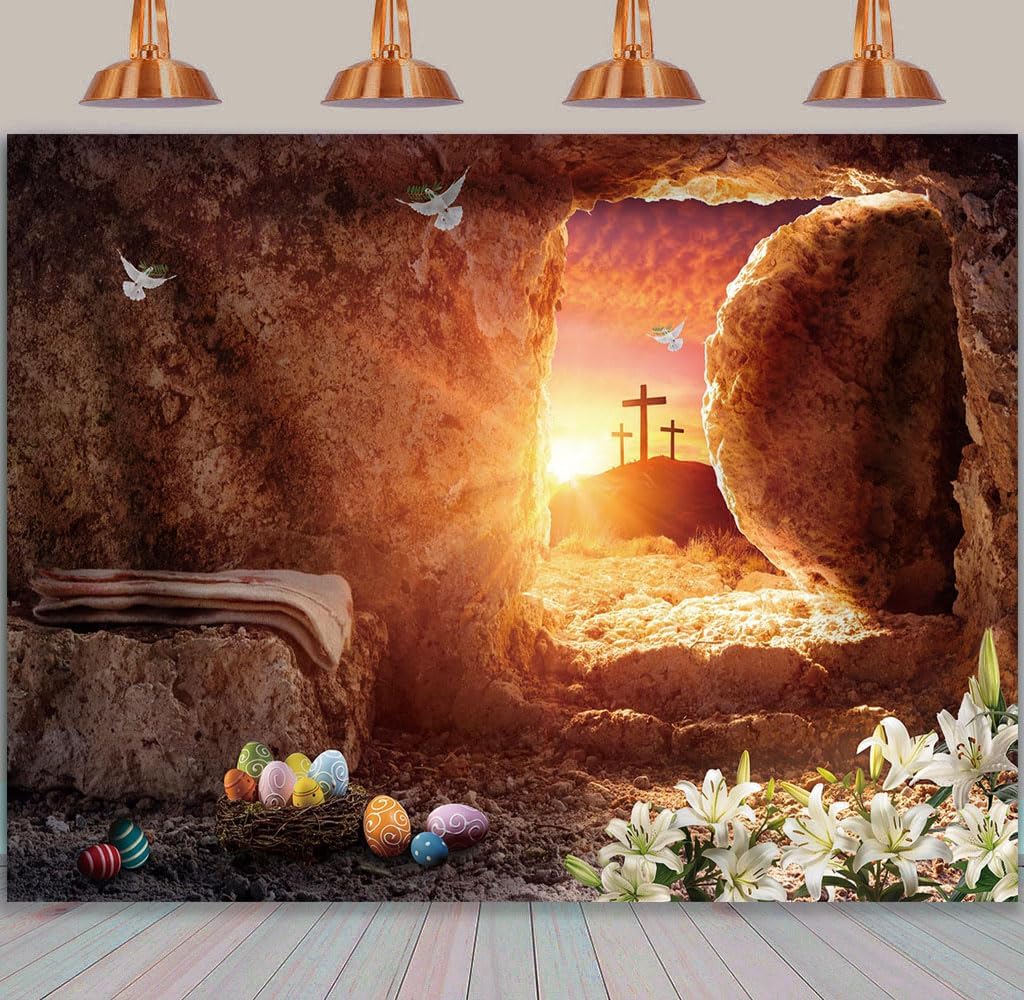 Amazon.com : BINQOO He is Risen Backdrop 7x5ft Easter Empty Tomb ...
