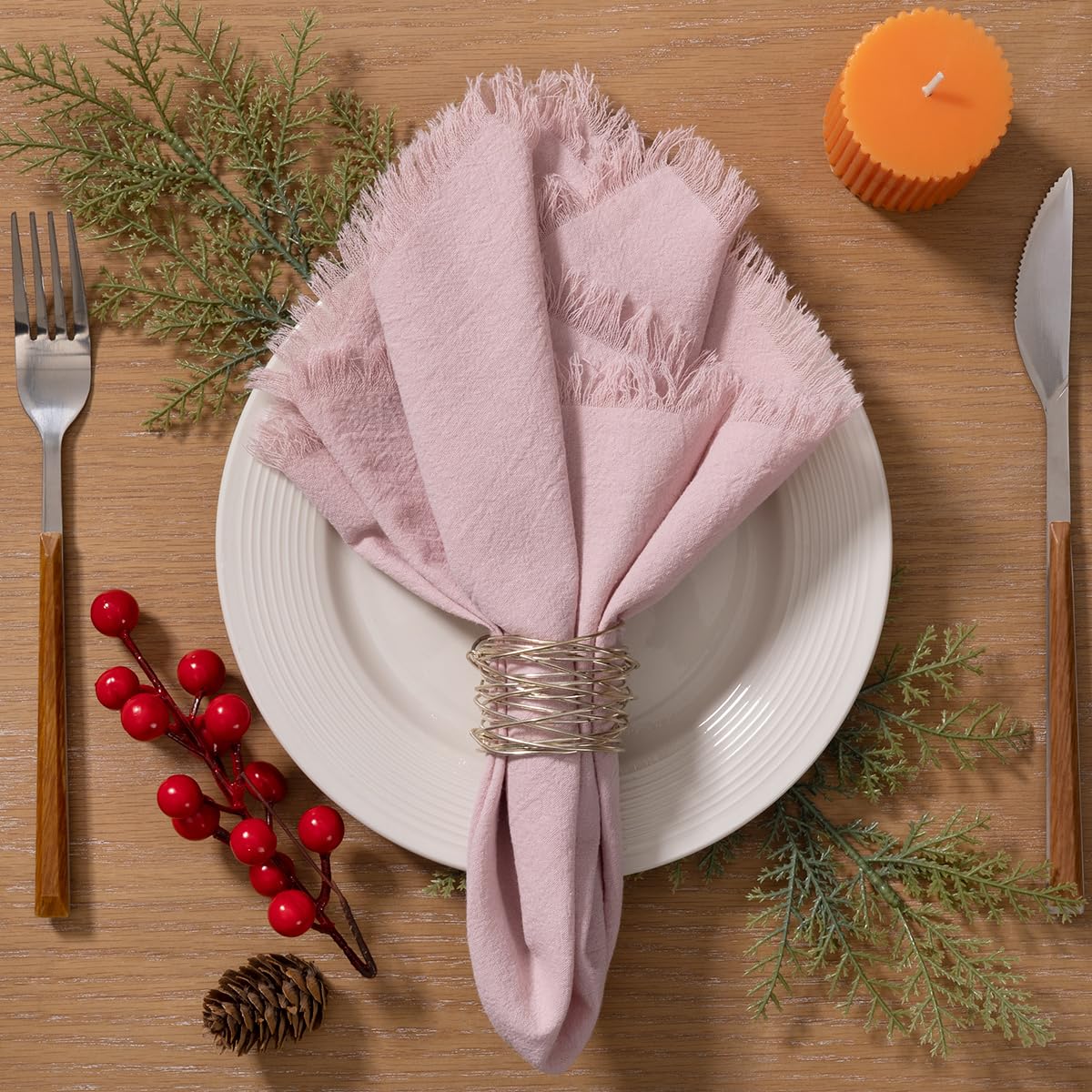 Amazon.com: LINXTAR Handmade Cloth Napkins with Fringe 4 Pack 17''x17 ...