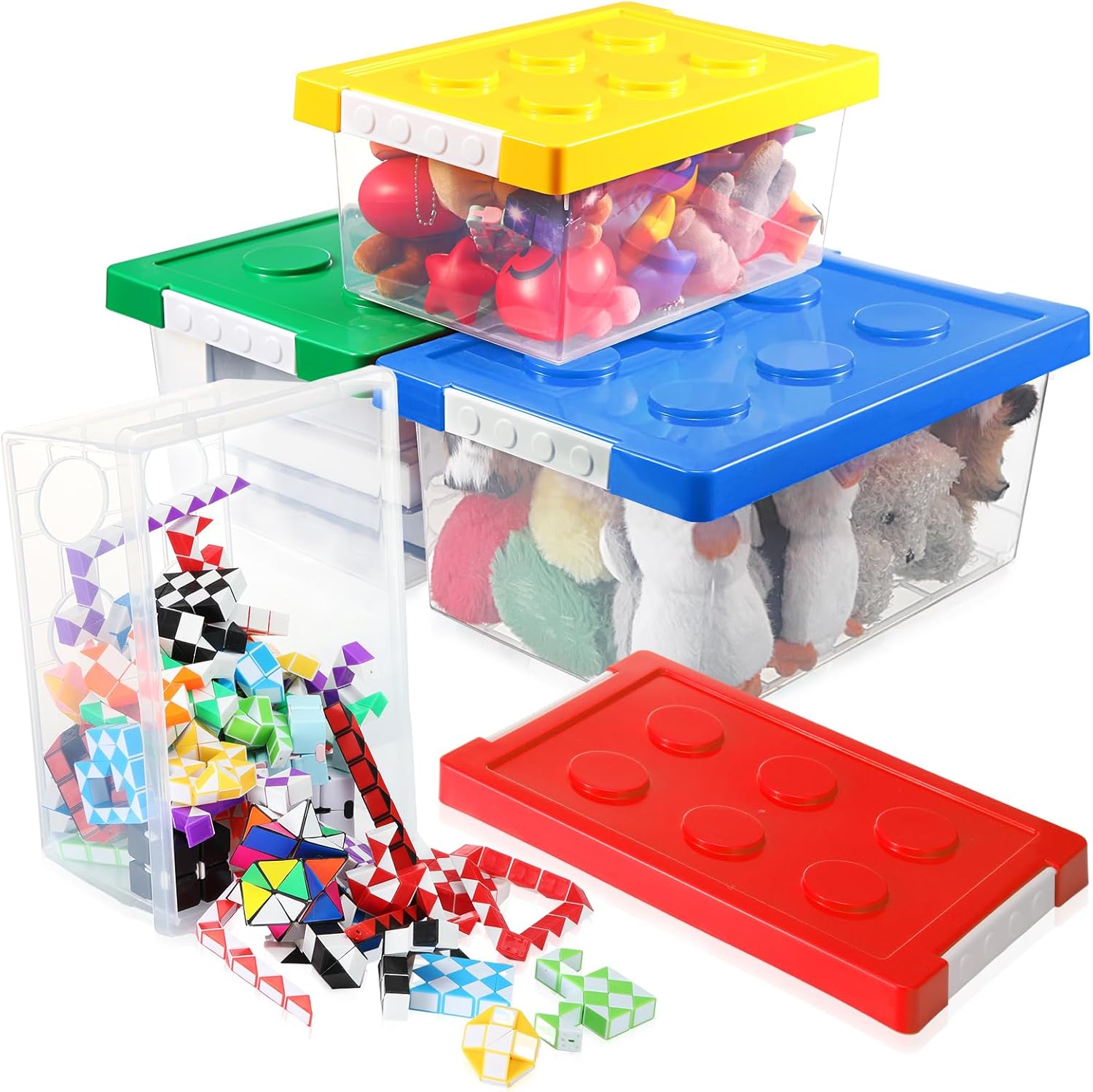 Amazon.com: Vicenpal 4 Pack Building Toy Storage Containers with Lids ...