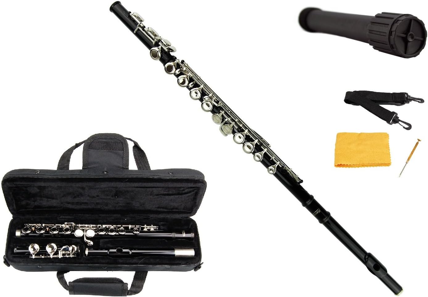 Amazon.com: Merano Black/Silver Flute with Carrying Case+Black Stand ...