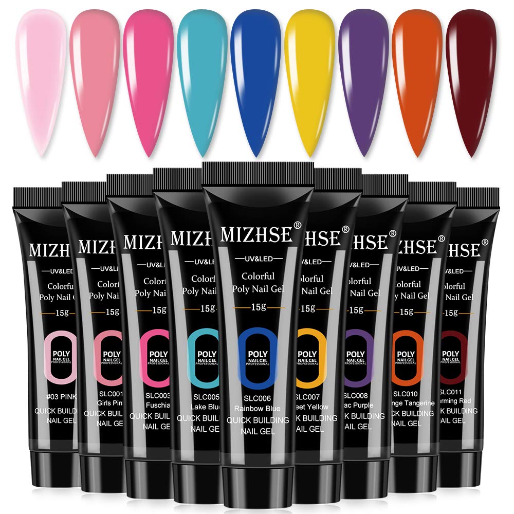 Amazon.com : MIZHSE Poly Gel Nail Kit - 9 Color Polygel Set, Long ...