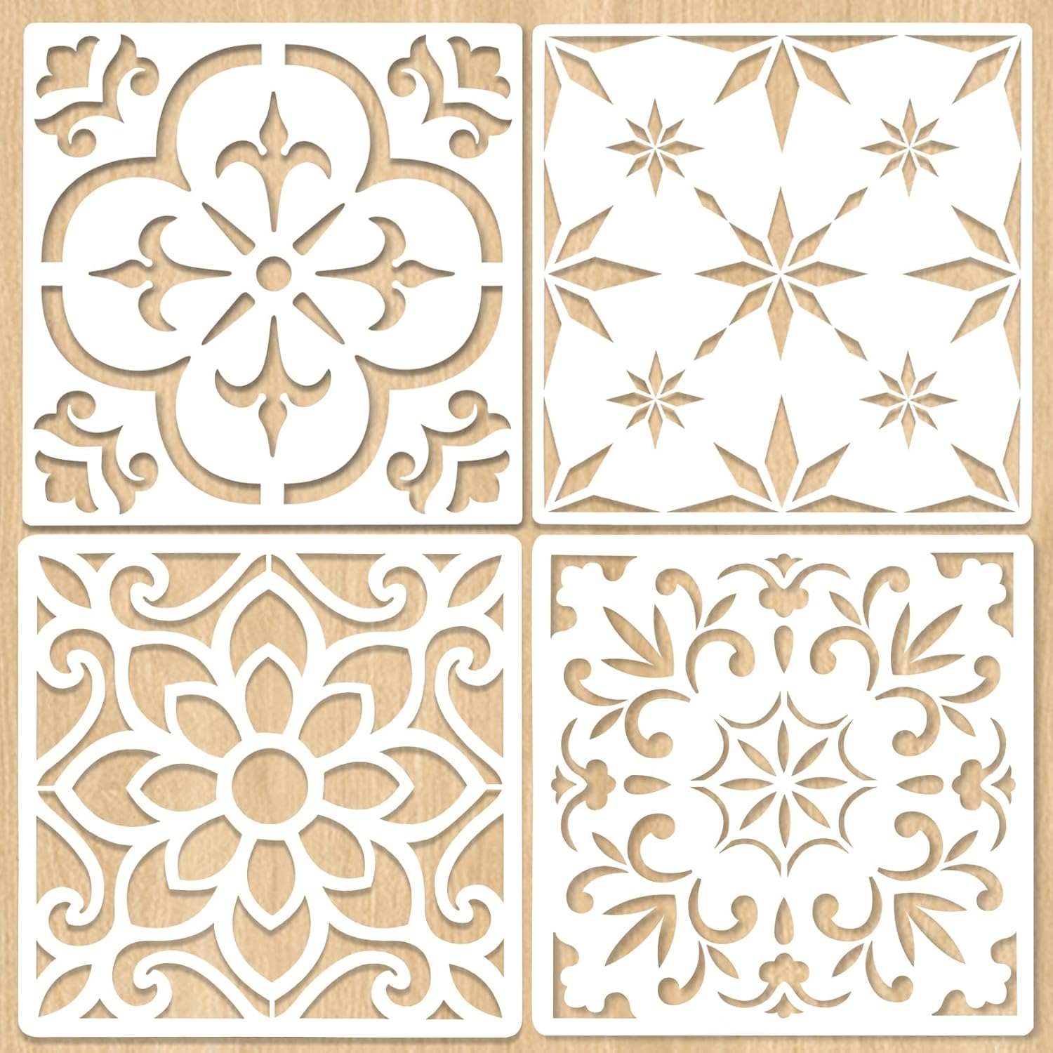 Amazon.com: Large Tile Floor Stencils Set (4 Designs, 12"x12 ...