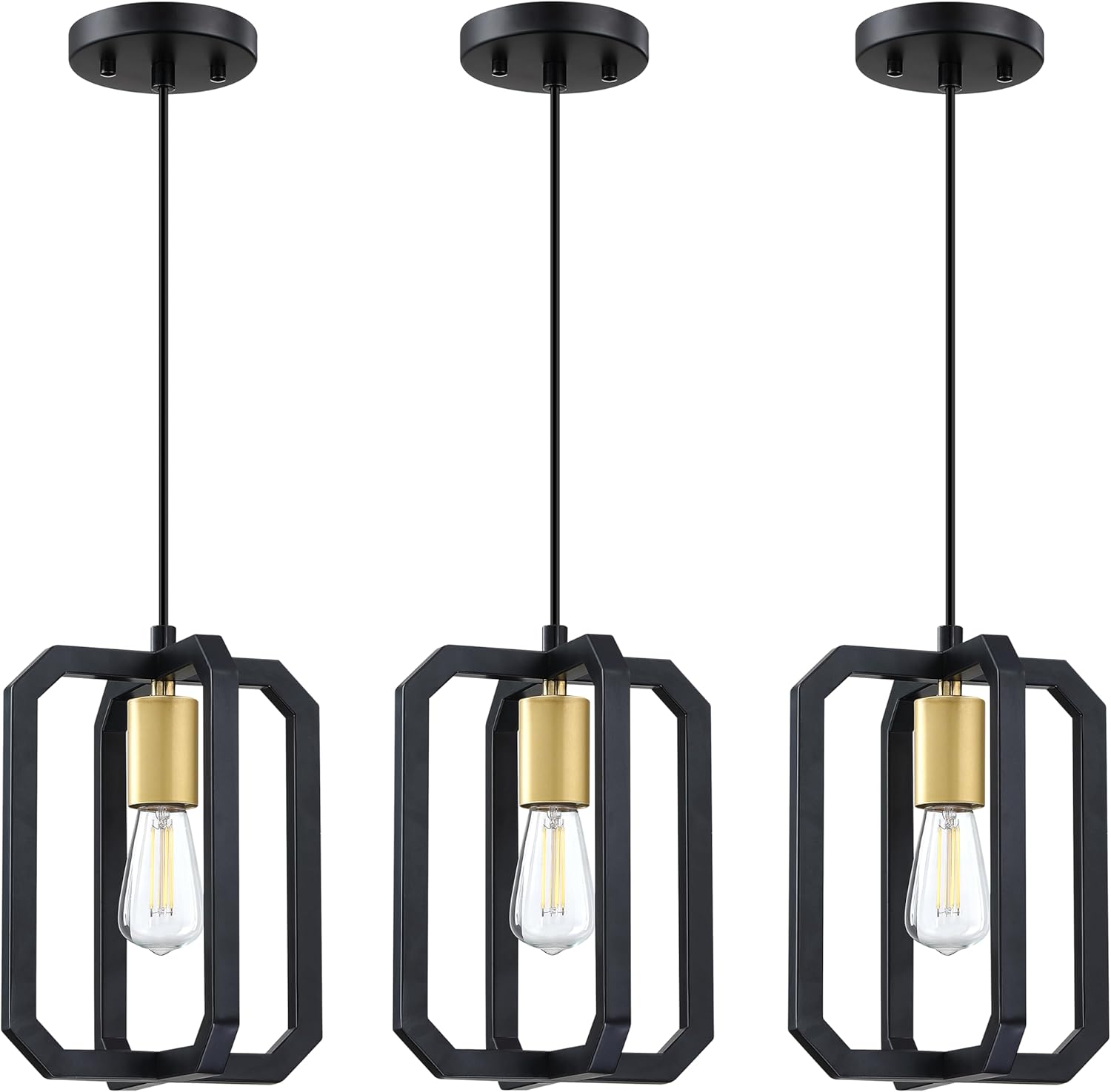 Doraimy Lighting 3 Pack 1-Light Farmhouse Adjustable Black Pendant ...