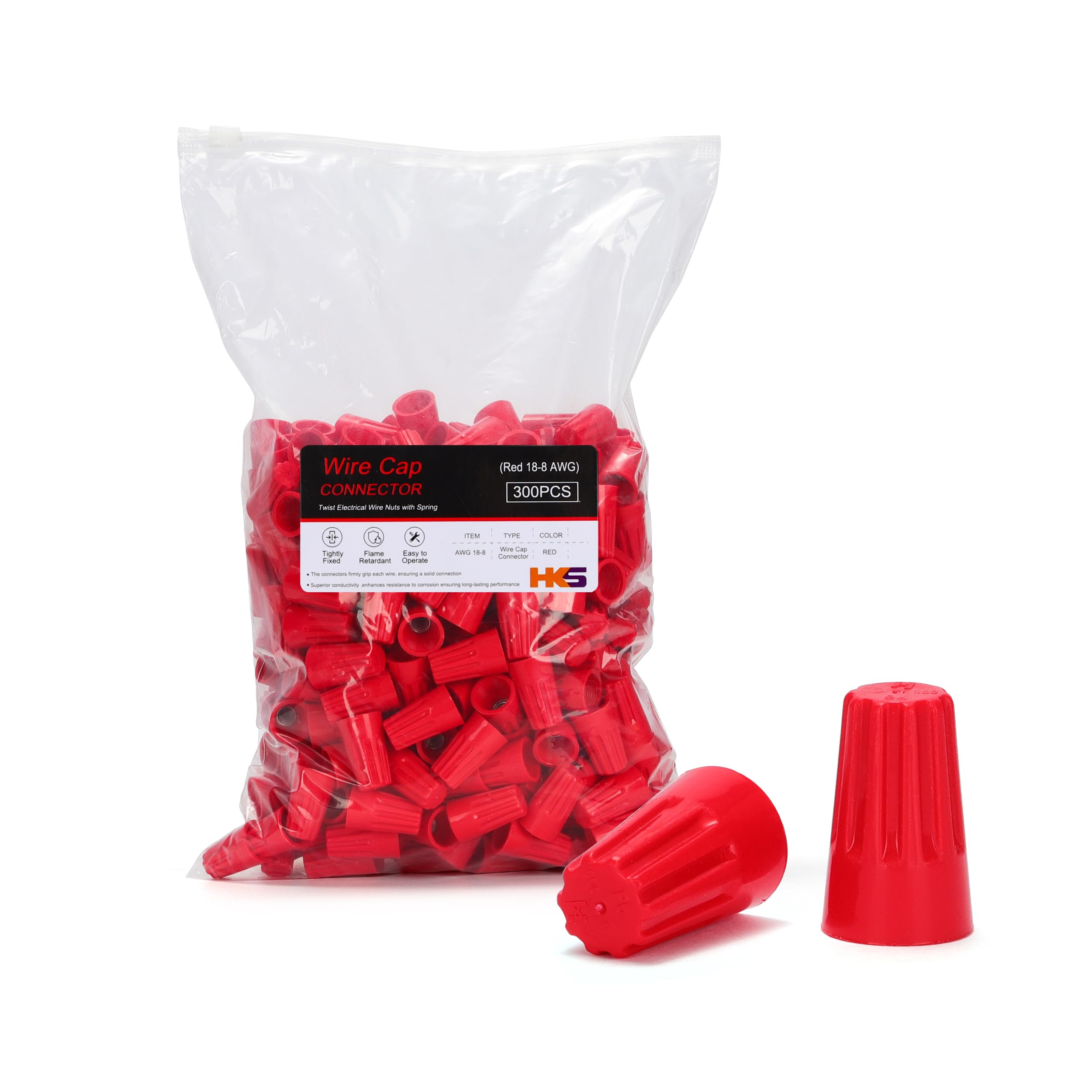 Snapklik.com : HKS 300 PCS Red Wire Caps - AWG 18-8,Twist-On Screw Nuts ...