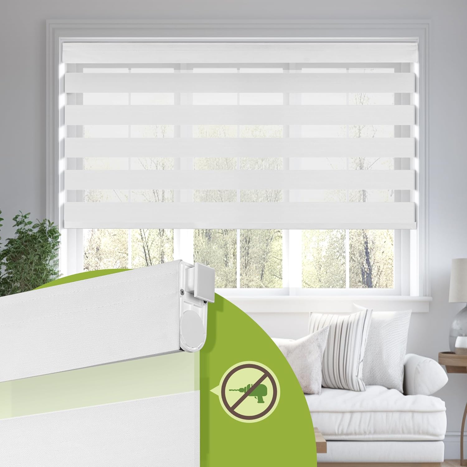 MoDanCeQ No Drill No Tools Cordless Dual Layer Zebra Blinds for Windows ...
