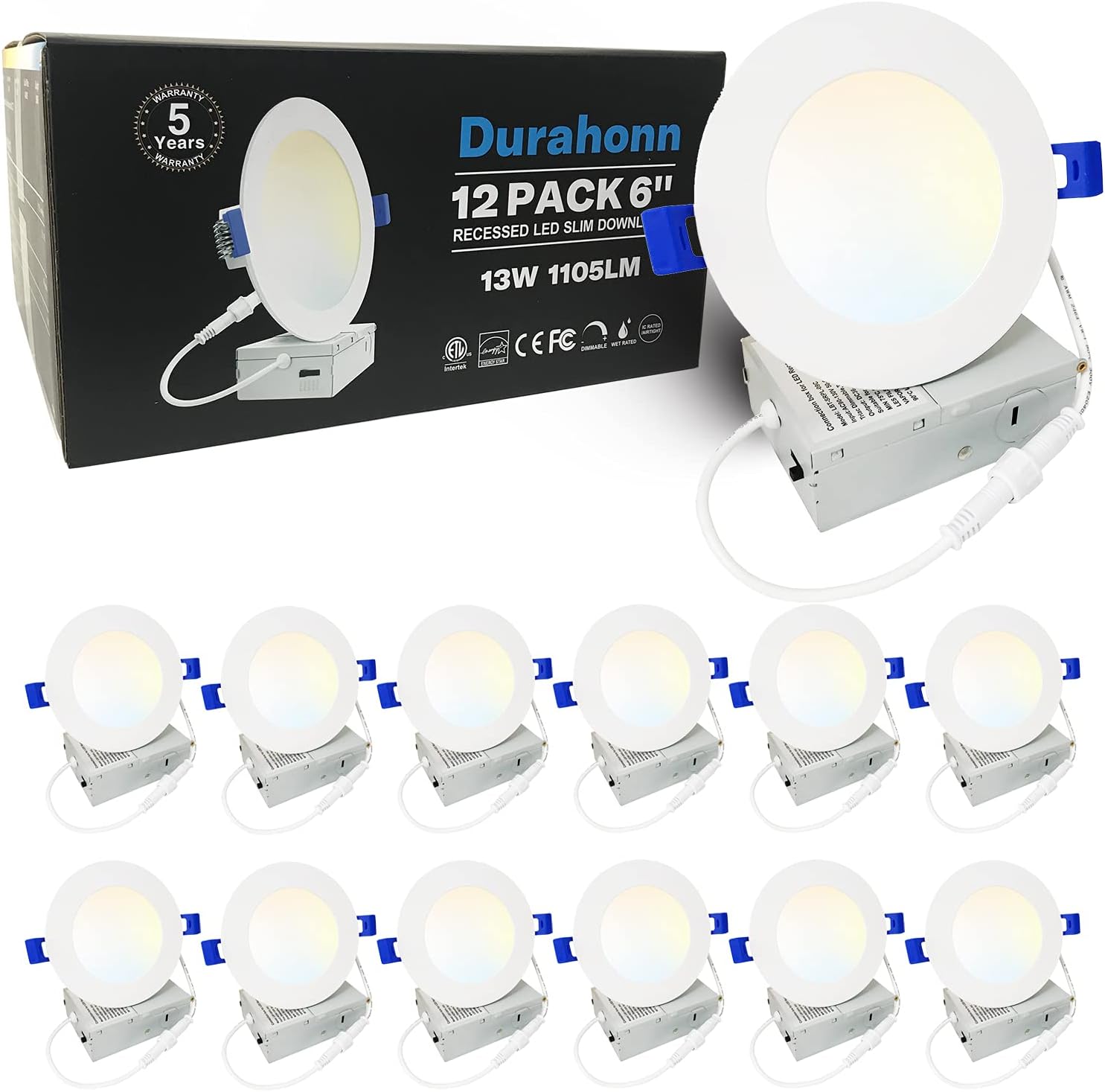 12 Pack 6 Inch Ultra-Thin LED Recessed Ceiling Light with Junction Box ...