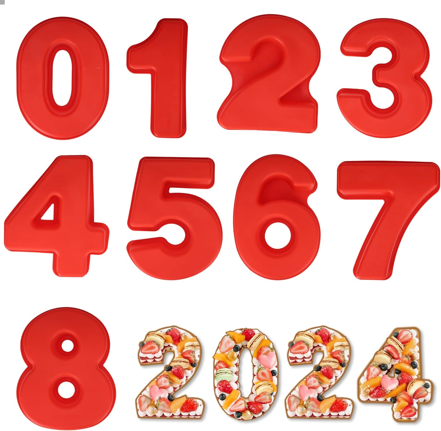 Amazon.com: FUSOTO 9PCS Large Size 10 Inch Silicone Number Cake Pan, 3D ...