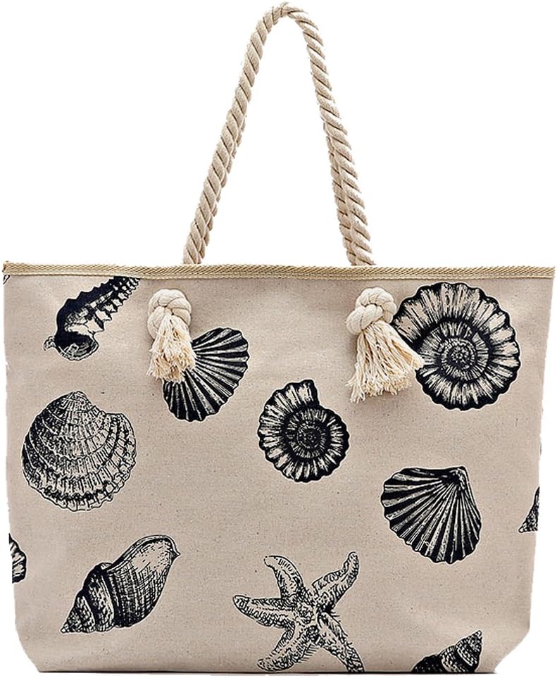 Amazon.com | Modern Gems Seashell Linen Tote Beach Bag | Travel Totes