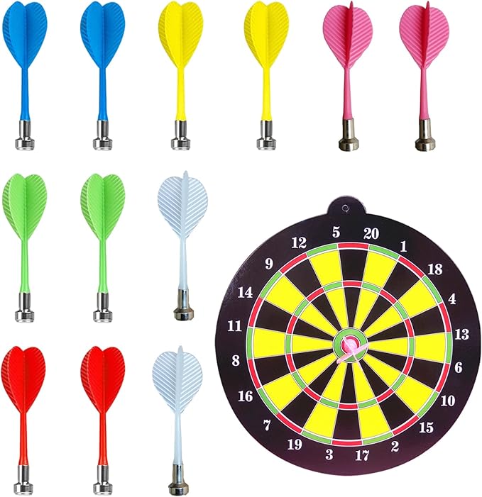 14 Piece Kids Dart Set, Magnetic Double Sided Large Size Dart Board ...