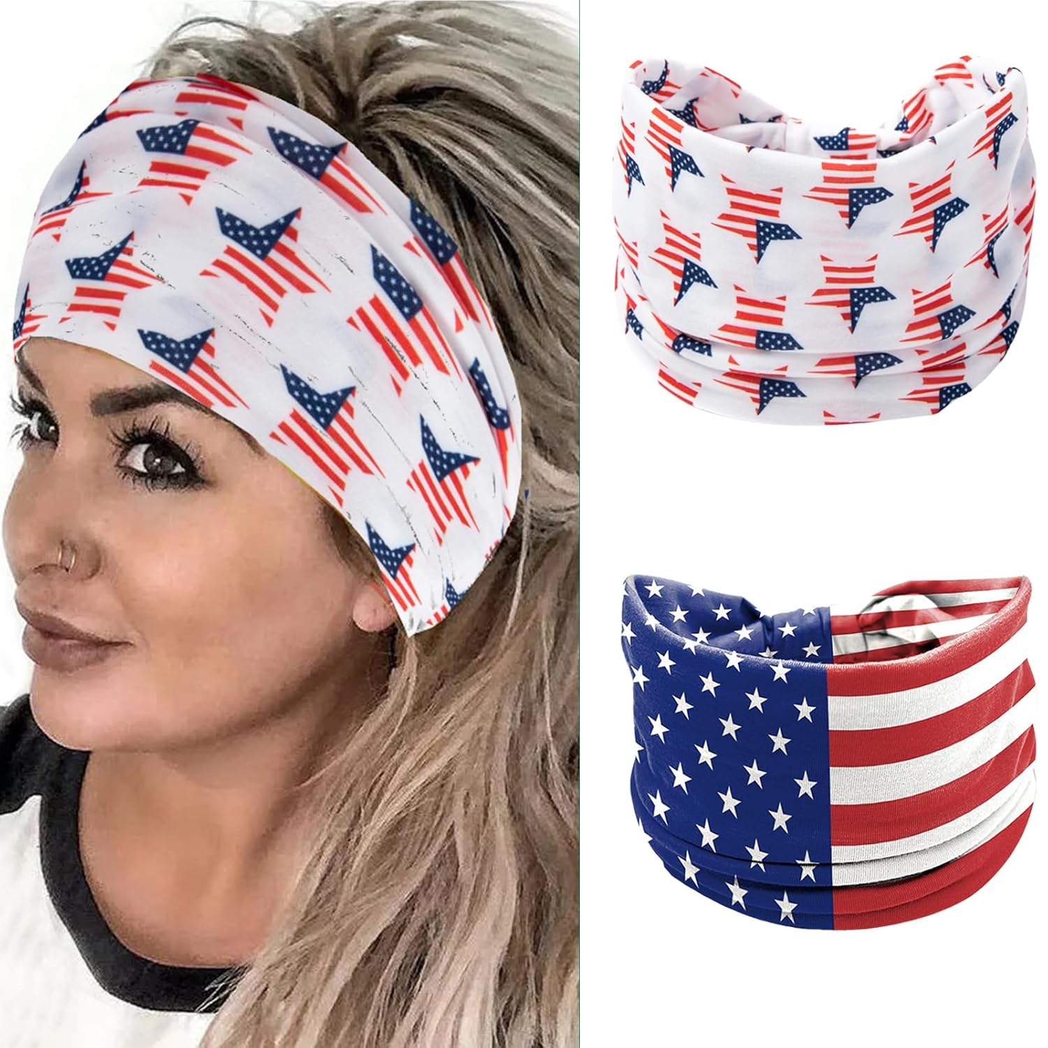 Amazon.com : 2 Pieces Patriotic Headbands American Star Hair Band 4th ...