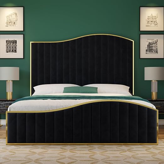 Amazon.com: HOWE King Size Harp Bed Frame, Velvet Upholstered Platform ...