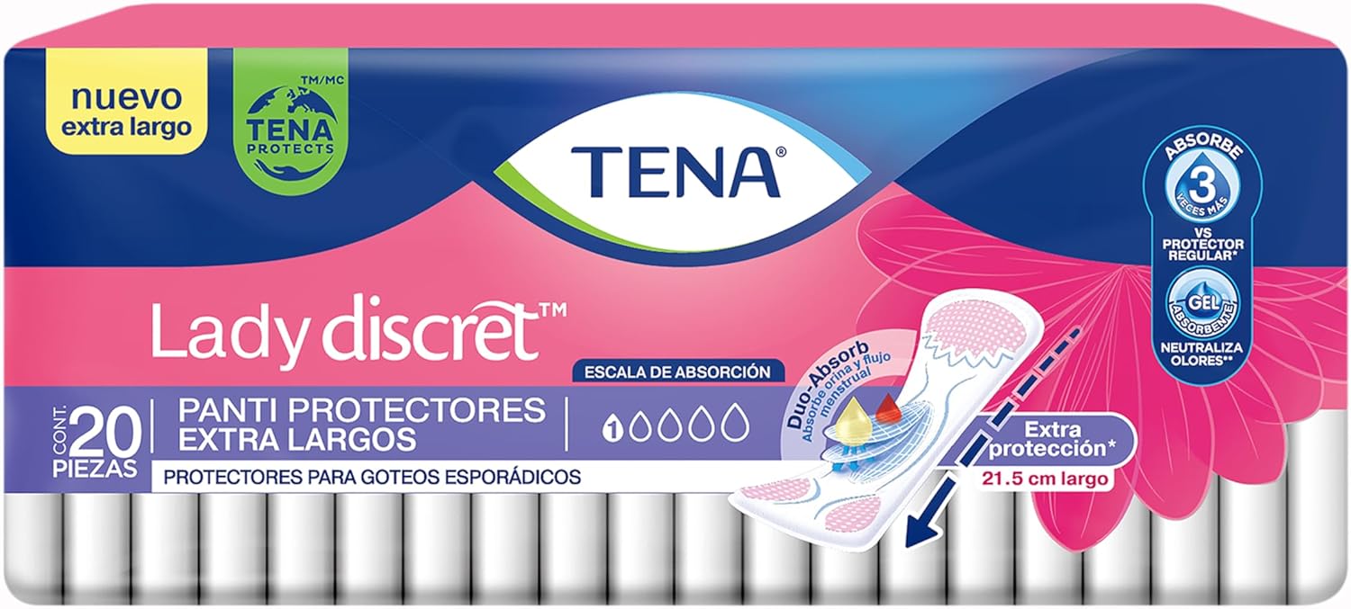 TENA Lady Discret Panti Protectores Extra Largos, 20 piezas : Amazon ...