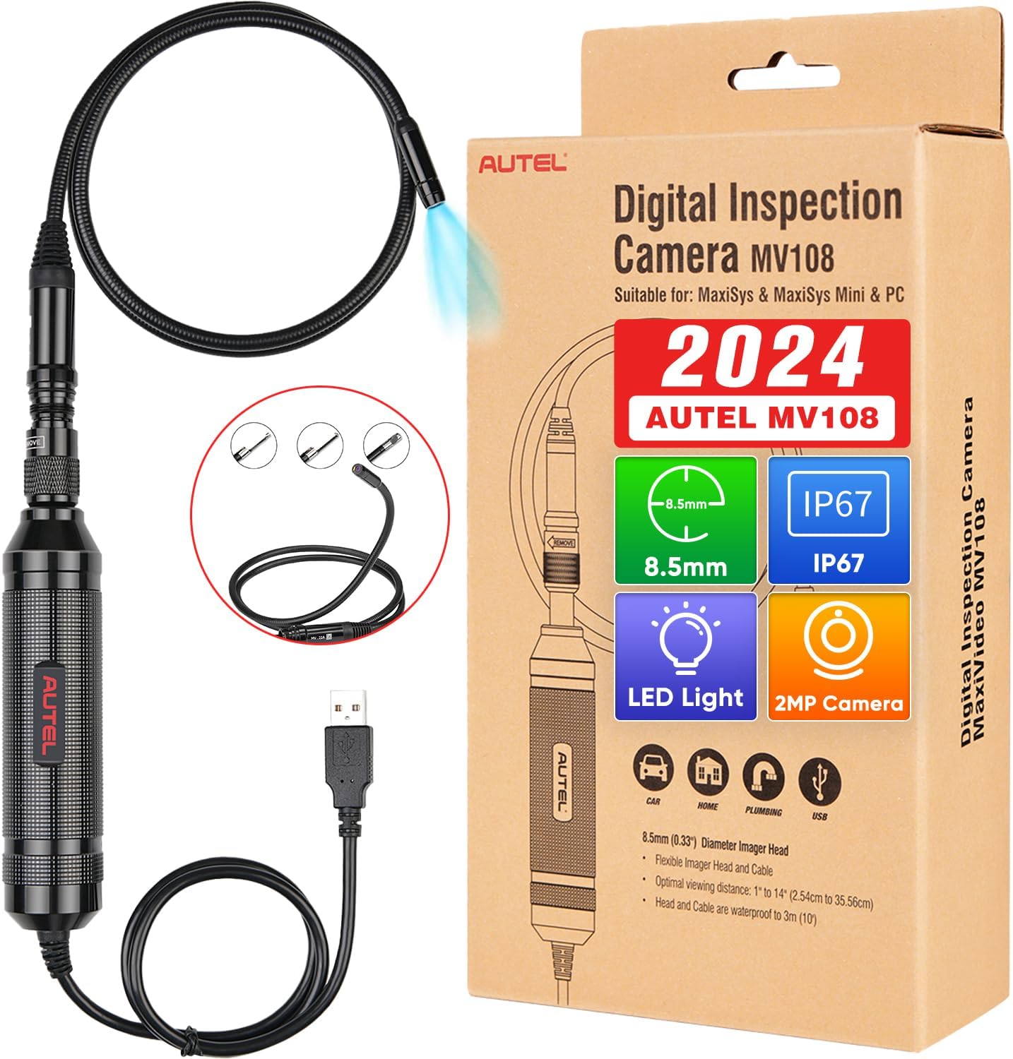 Autel MaxiVideo MV108S Borescope Inspection Camera, 2024 Upgrade of ...