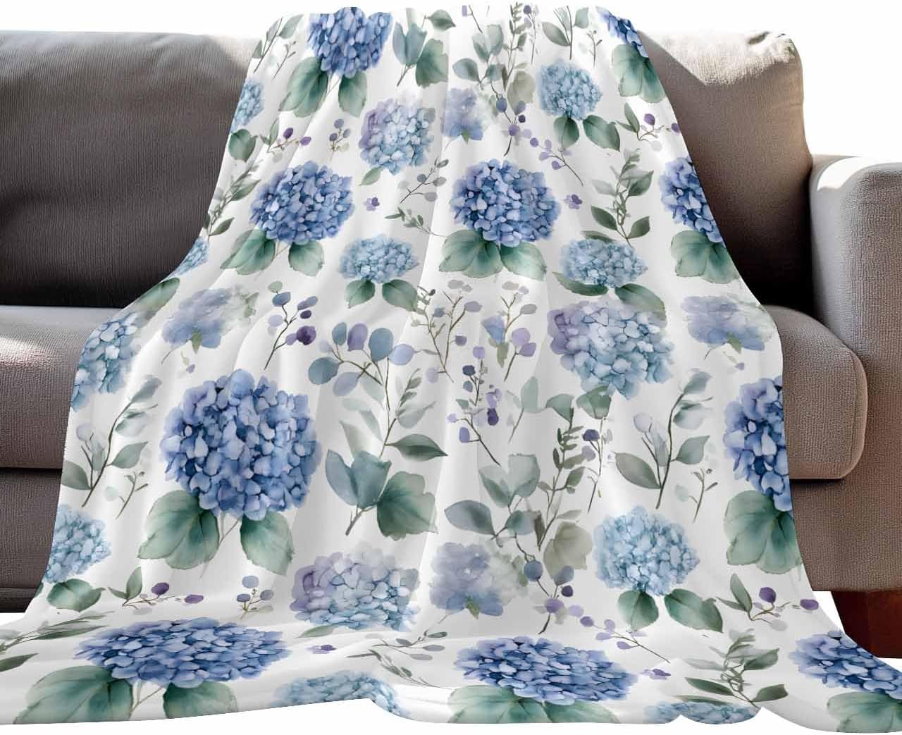 Amazon.com: Fleece Throw Blanket, Hydrangea Blue Flowers Lightweight ...