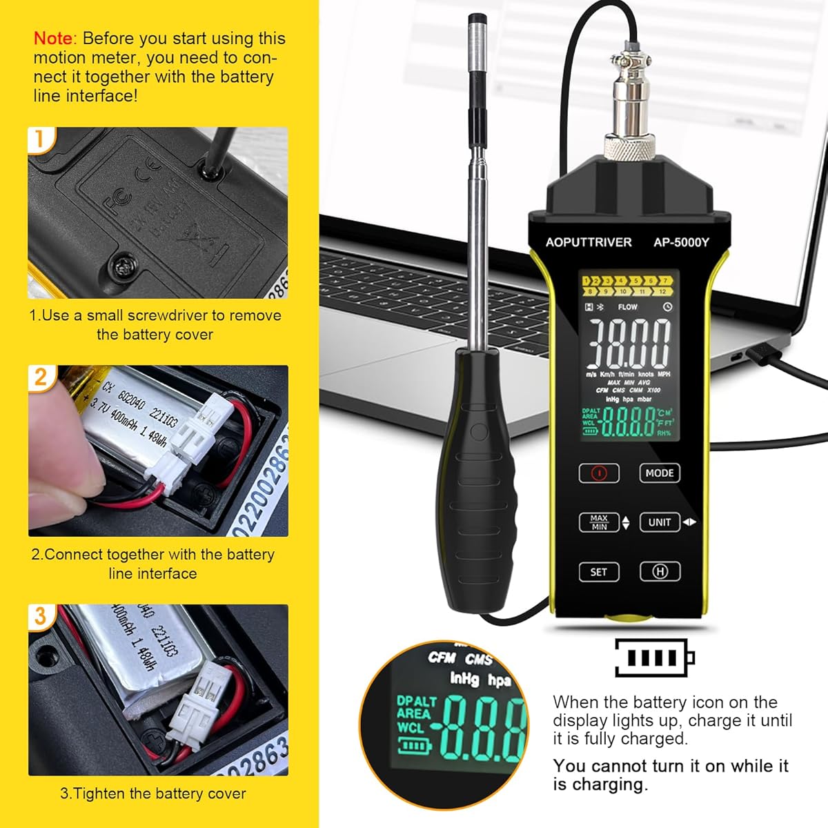 $17/mo - Finance Hot Wire Anemometer Handheld CFM/CMM Air Flow Meter ...