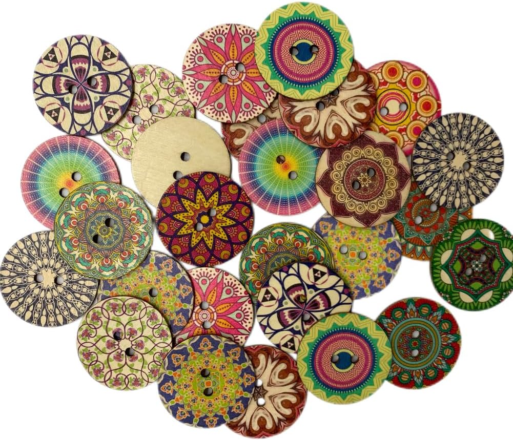 Amazon.com: 30-Pack 2 inch (50mm) Large Wooden Craft Buttons Mixed ...