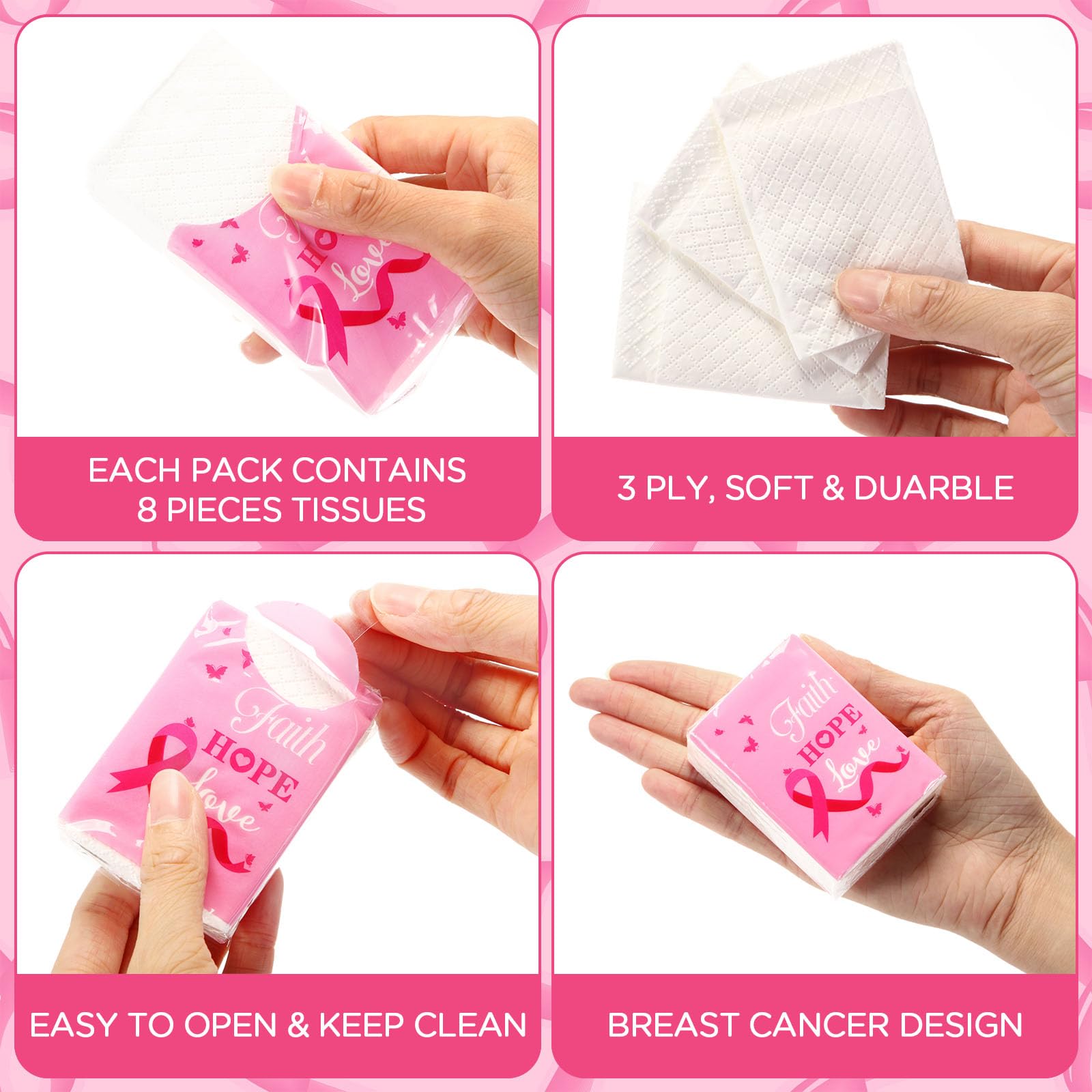Small Tissue Packs Ireer Pink Ribbon Pocket Tissues - Breast Cancer ...
