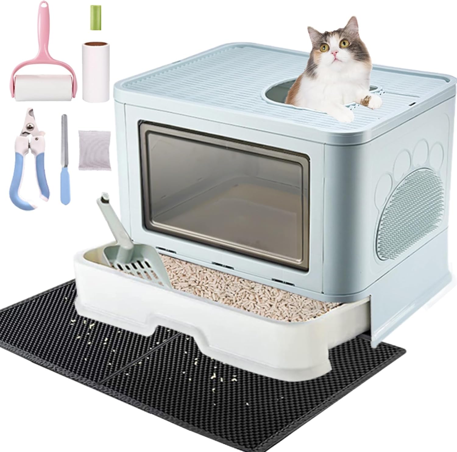 USOR Cat Litter Box, Extra Large Litter Box, Foldable Top Exit Pet ...