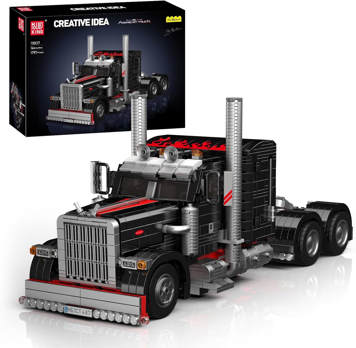 Mould King 10037 Technik American Truck Black Monster Car Model ...