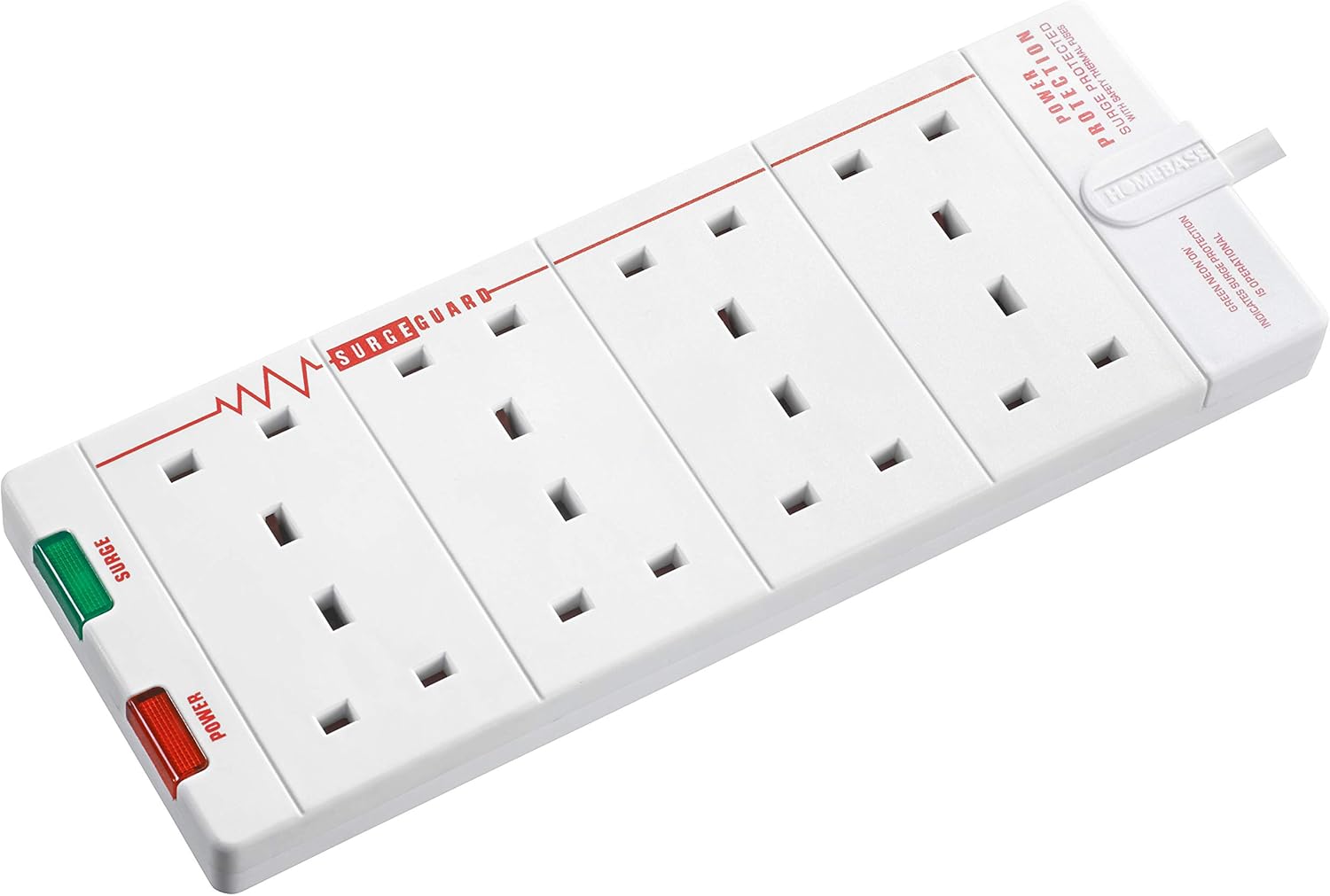 Masterplug Eight Socket Surge Protected Extension Lead, 2 Metres, 27 x ...