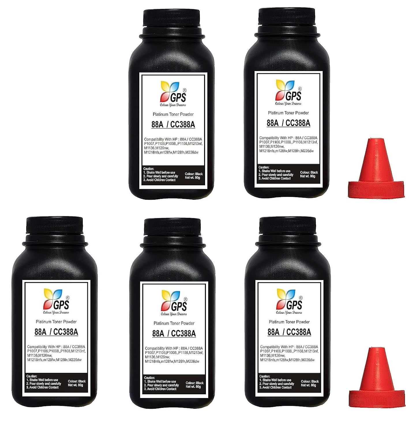 GPS Colour Your Dreams Pack of 5 for 88A Toner Powder for Laserjet ...
