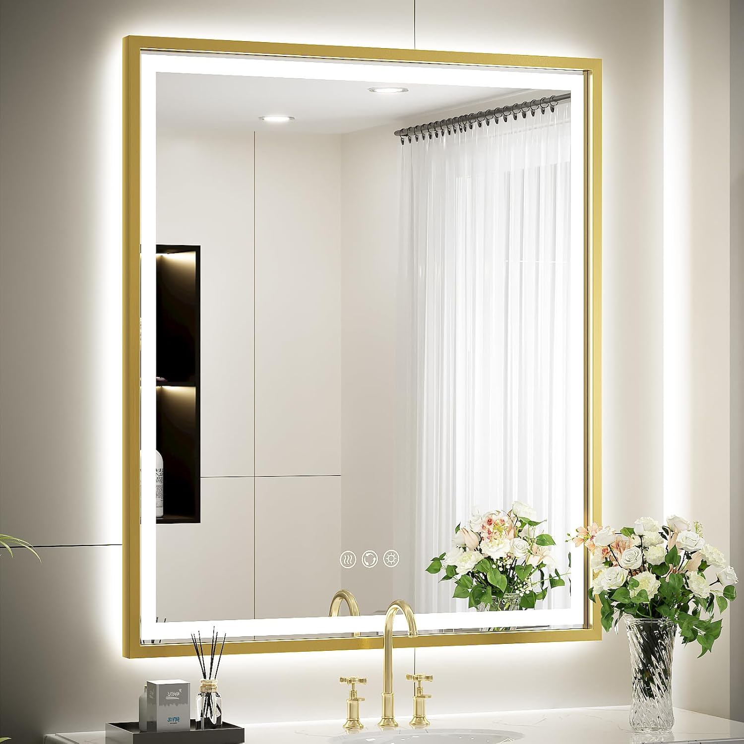 Amazon.com: FTOTI 30X36 Inch Gold Frame Led Mirror,Backlit and Front ...