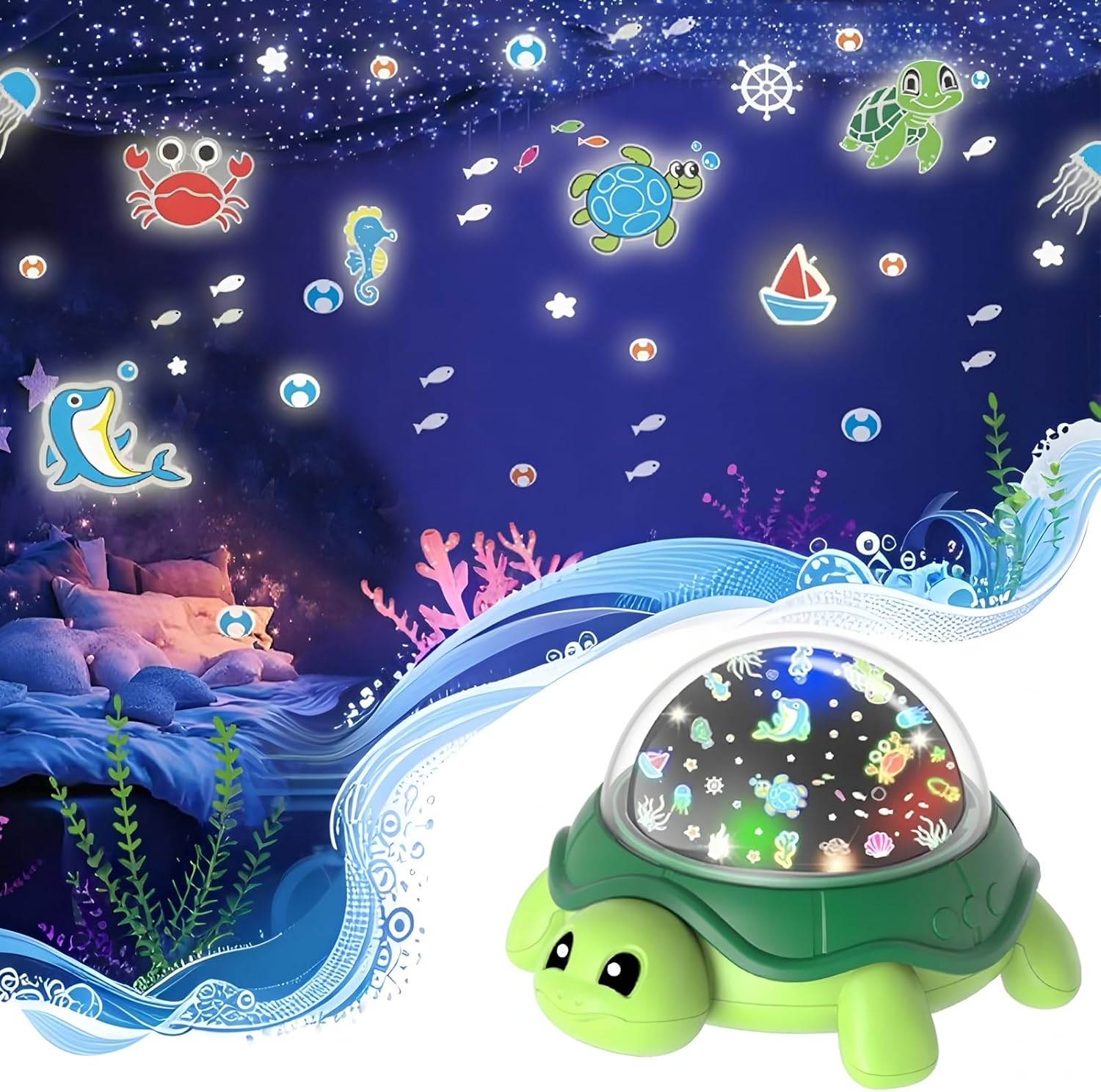 Amazon.com: Night Light for Kids,360°Slient Rotating Ocean Star ...