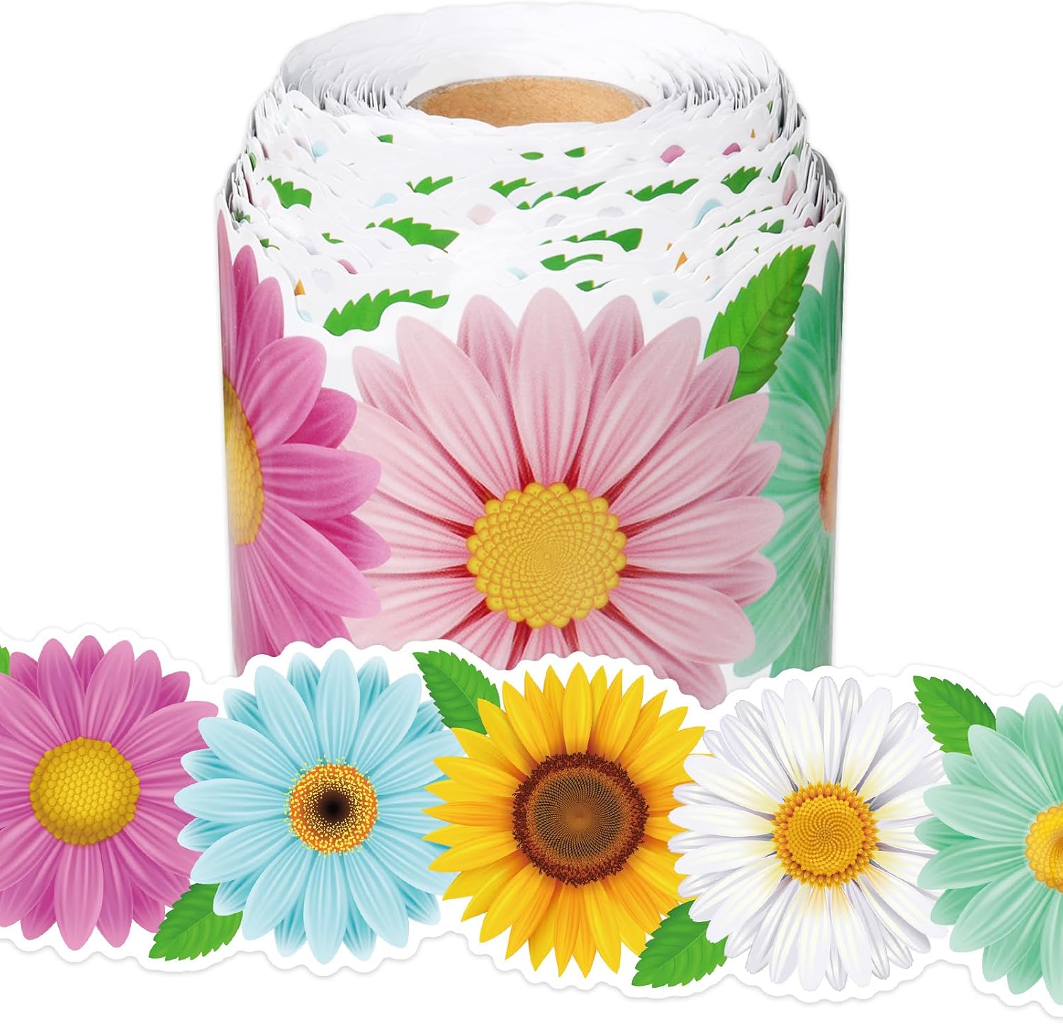 Amazon.com: 65.6Ft Spring Bulletin Board Borders, Colorful Daisy Flower ...