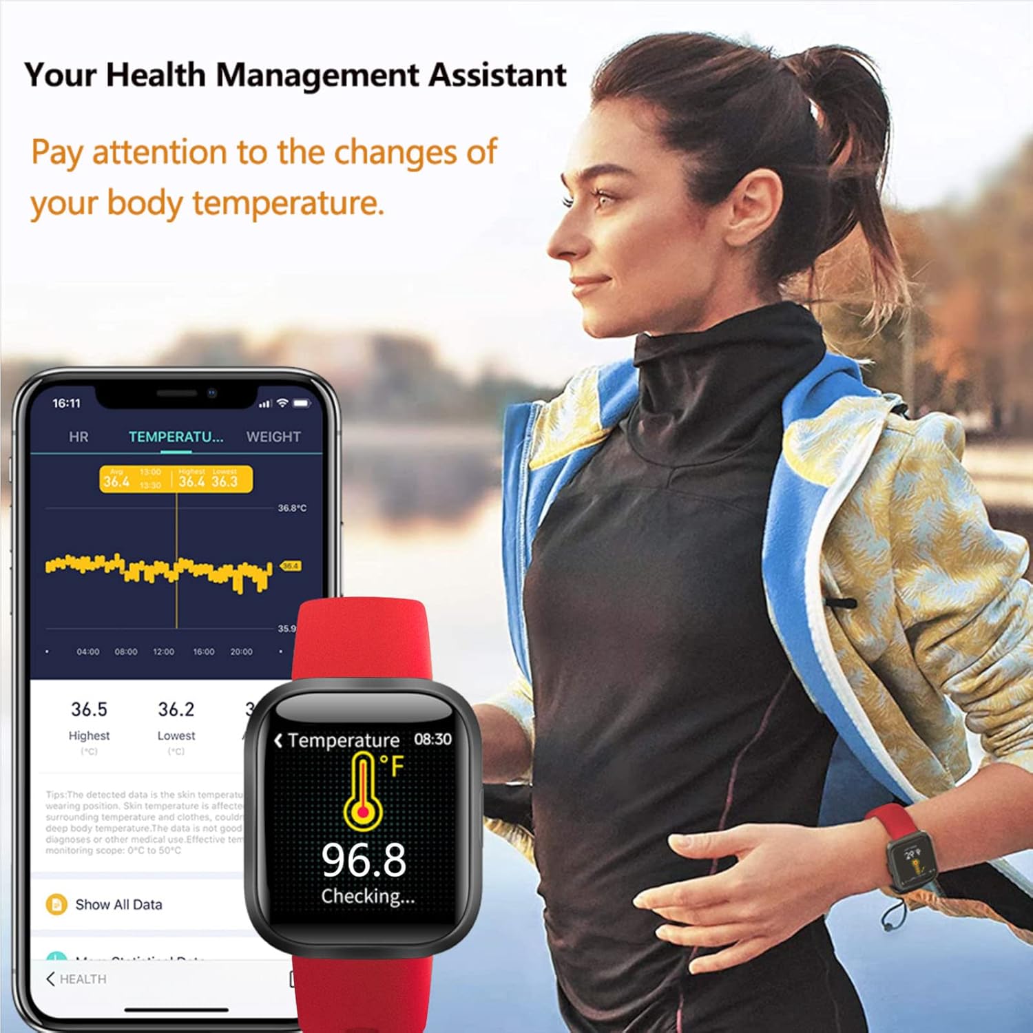 FITVII Smart Fitness Tracker Watch Smartwatch with Heart Rate Blood ...