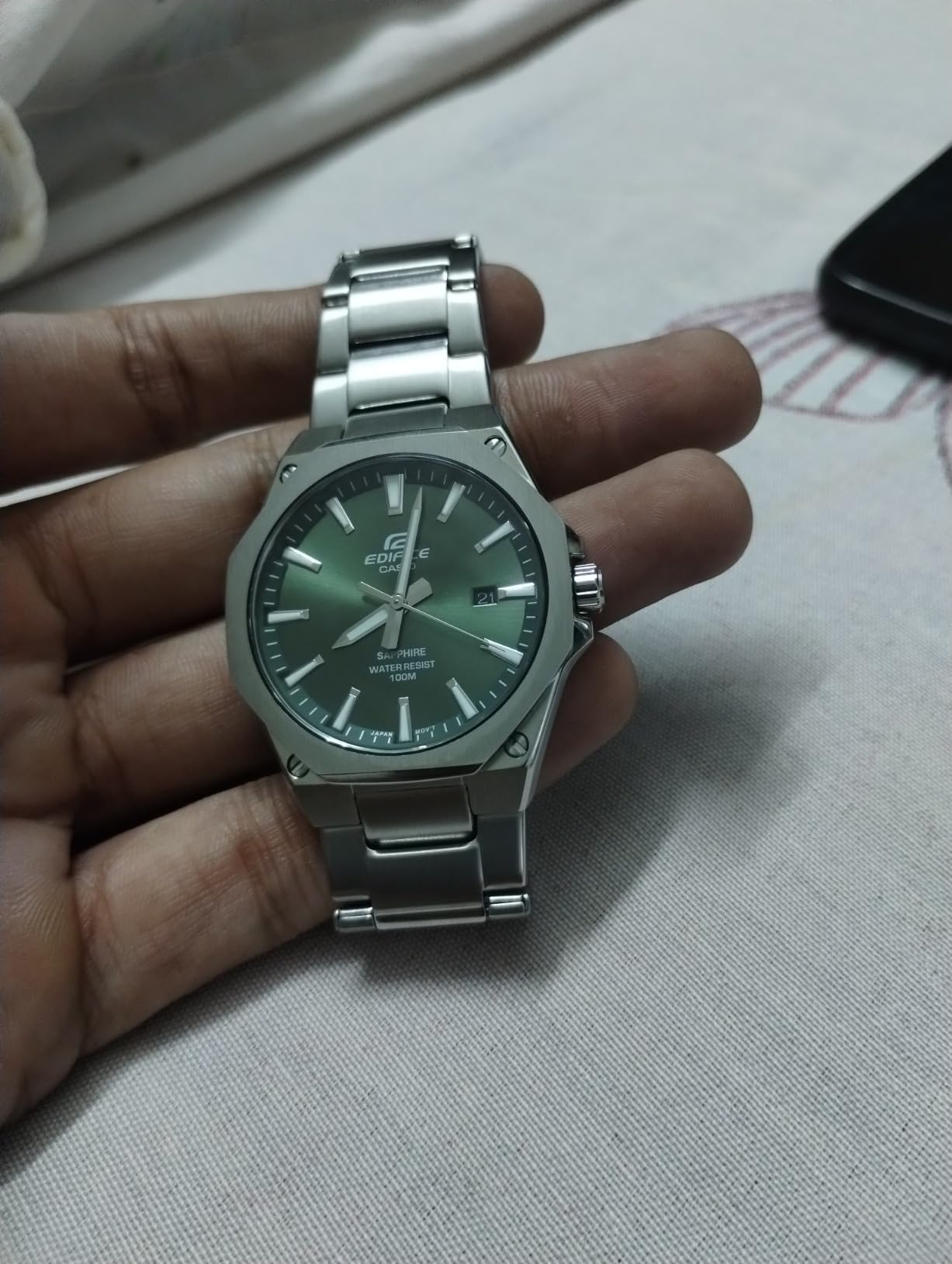 Casio Edifice EFR-S108D-3AVUDF Green Analog Dial Silver Stainless Steel ...