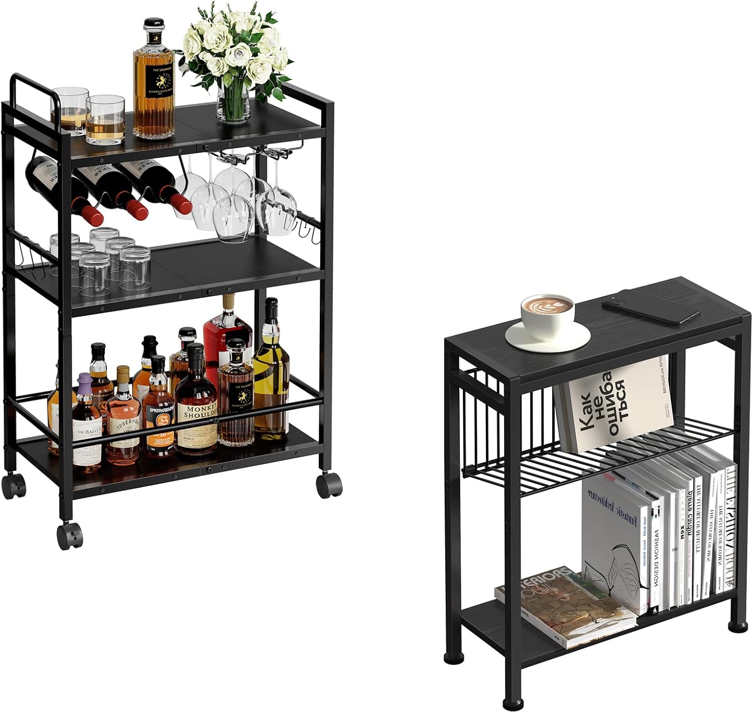 Amazon.com - Home Bar Serving Cart, Serving Cart with Wheels and Handle ...