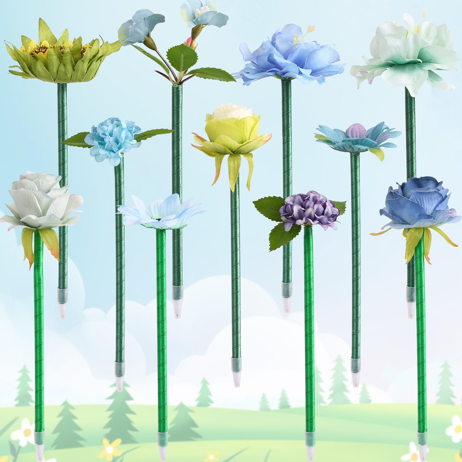 Blue Flower Pen Gold Leaf Glass Pen Flower Blue Glass Dip Pen Glass