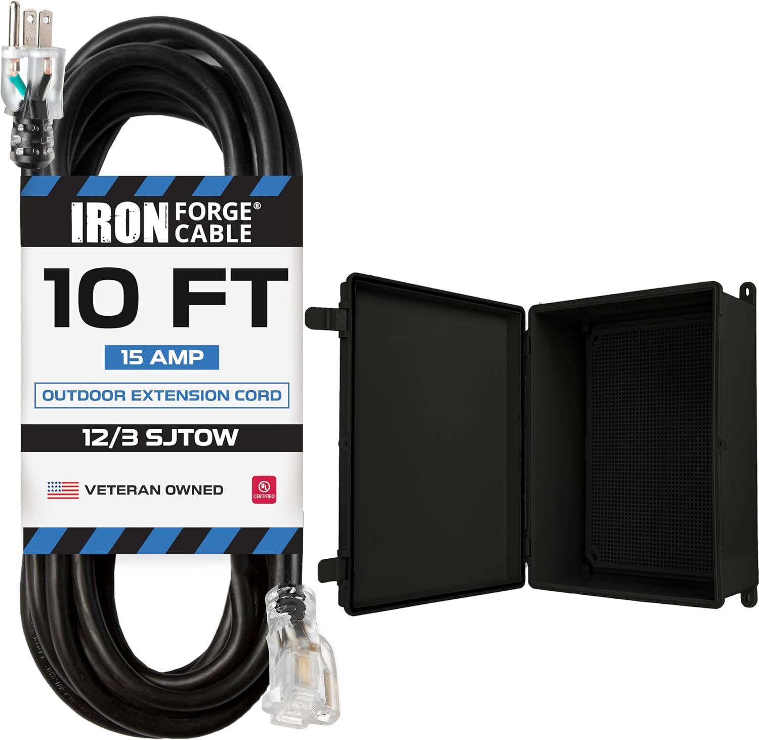 Iron Forge Cable 12 AWG SJTOW Heavy Duty Extension Cord 10ft & Black ...