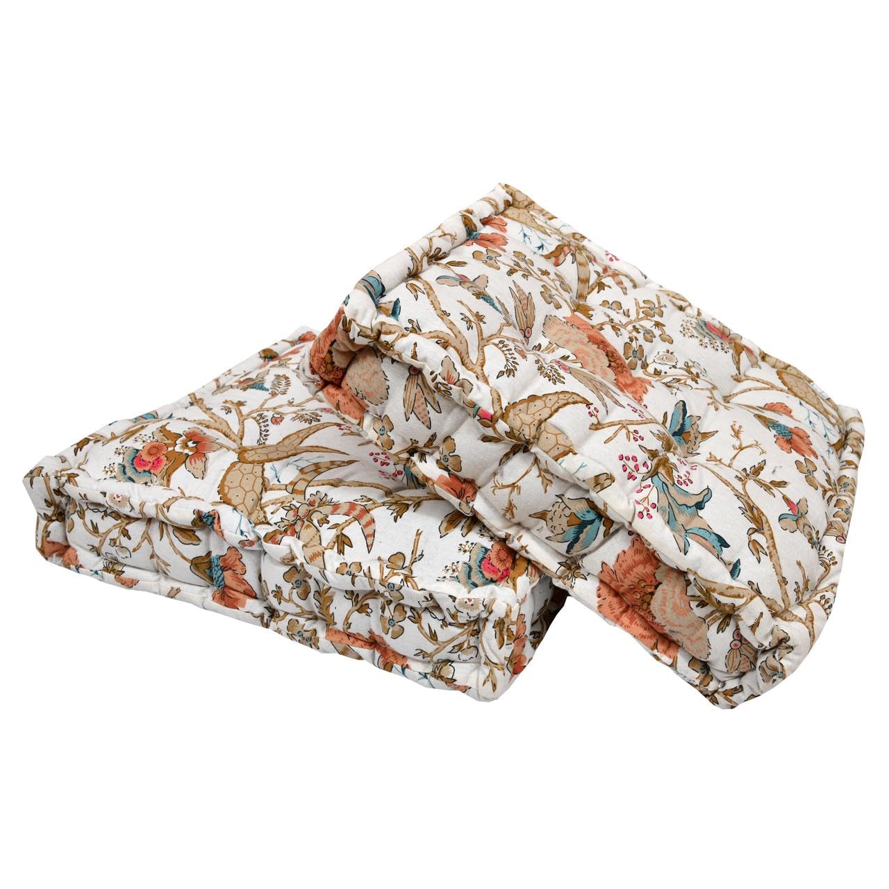 H Homes Decorative Chair Pads 40x40x6 cm | White Floral Print | Cotton ...