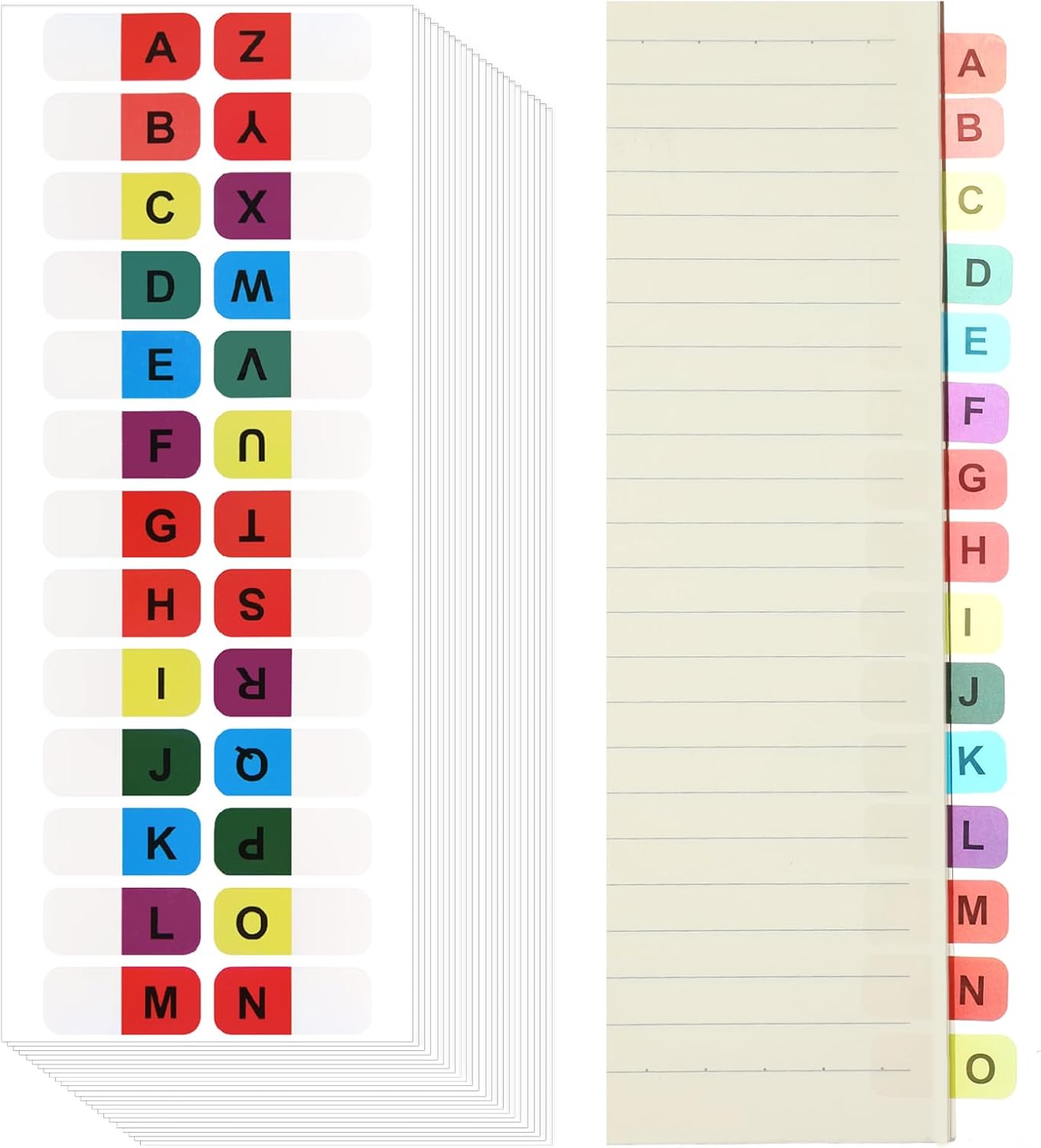 A-Z Alphabet Tabs, 24 Sheets A-Z Multicolor Sticky Alphabet Index Tabs ...