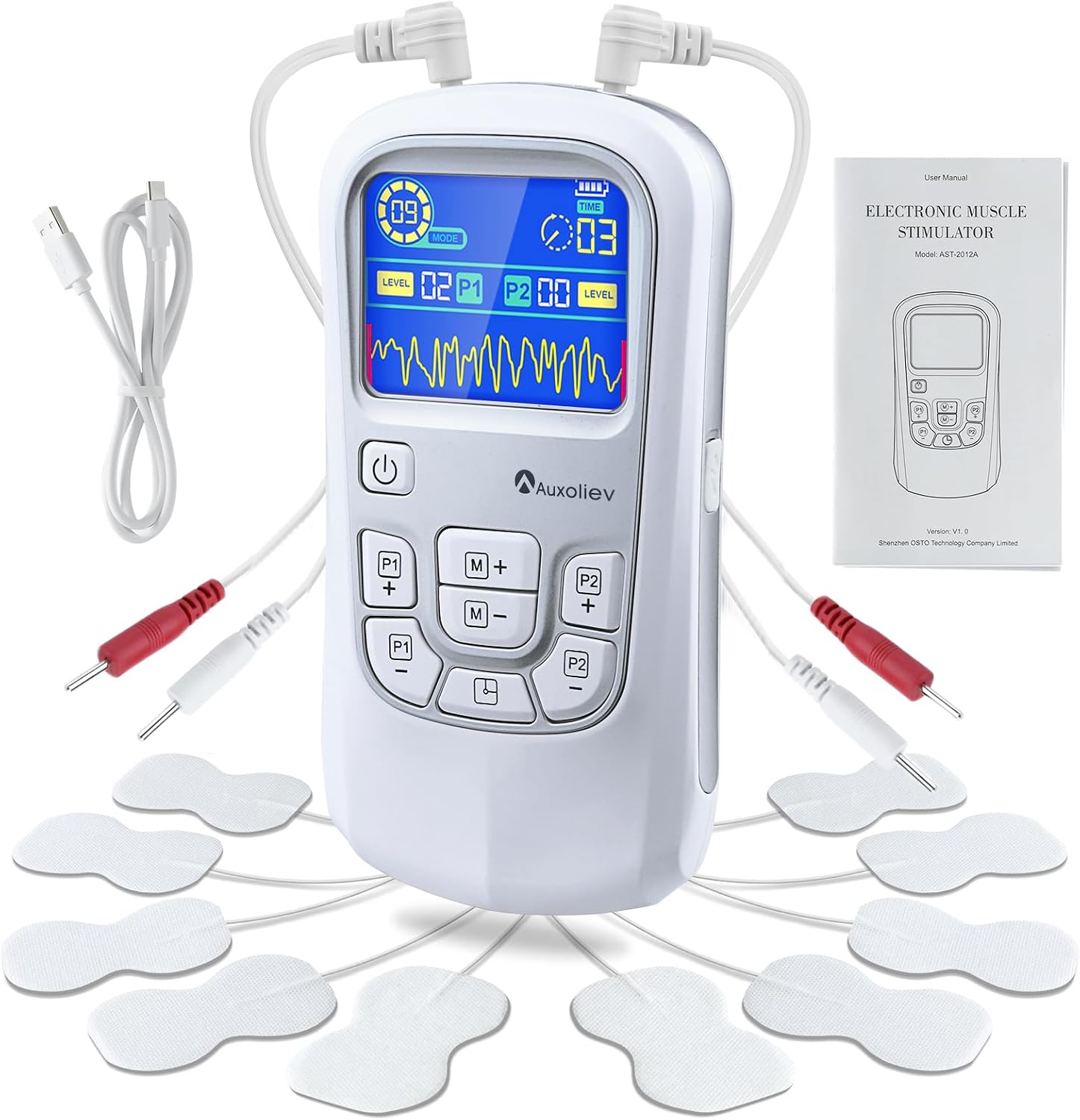 Auxoliev Rechargeable TENS Machine,EMS Muscle Stimulator for Natural ...
