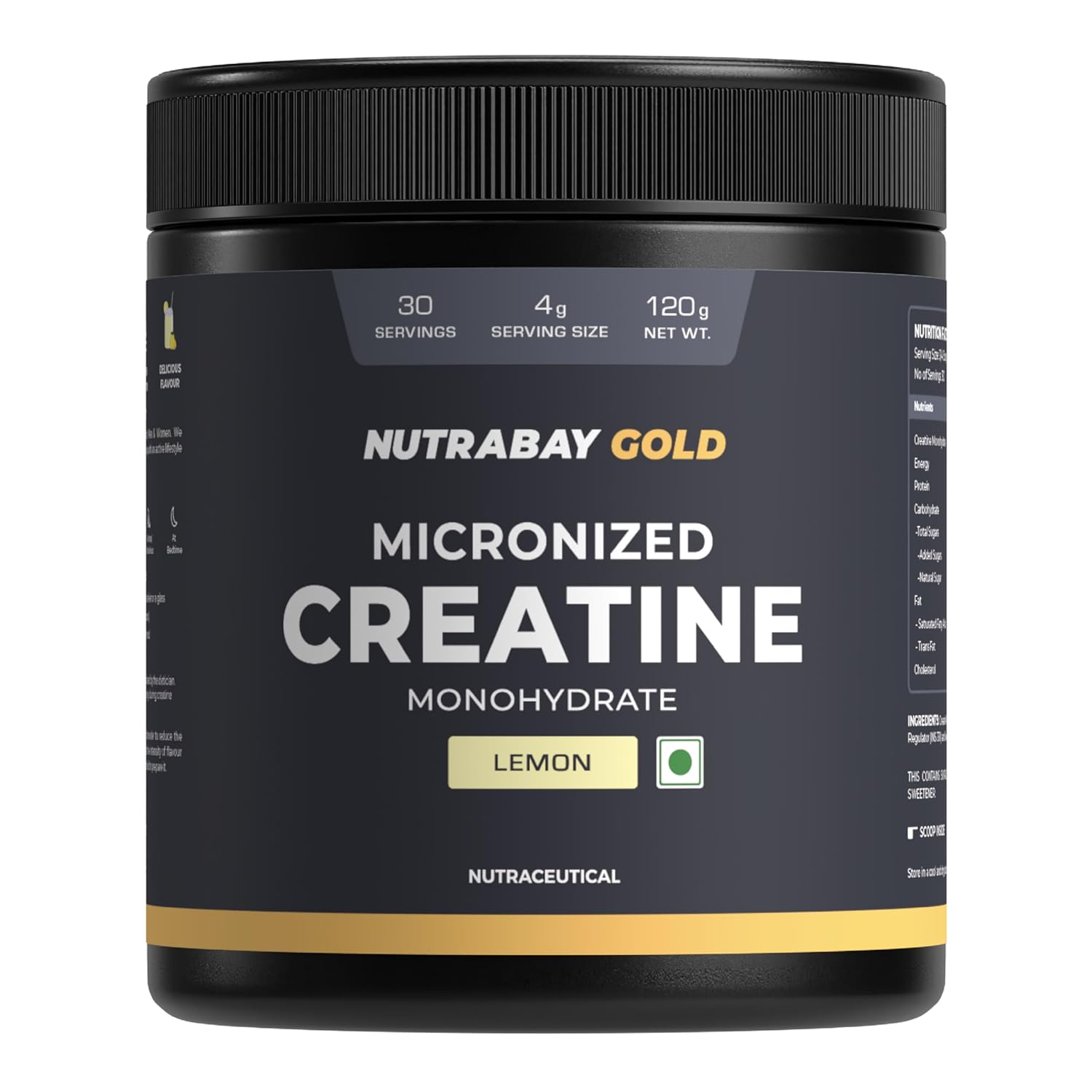 Nutrabay Gold Micronised Creatine Monohydrate Powder - 120g, Lemon ...