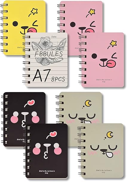 FBBULES Mini Quaderno Spirale A7, 8 Pezzi Taccuino Tascabile, Blocco ...