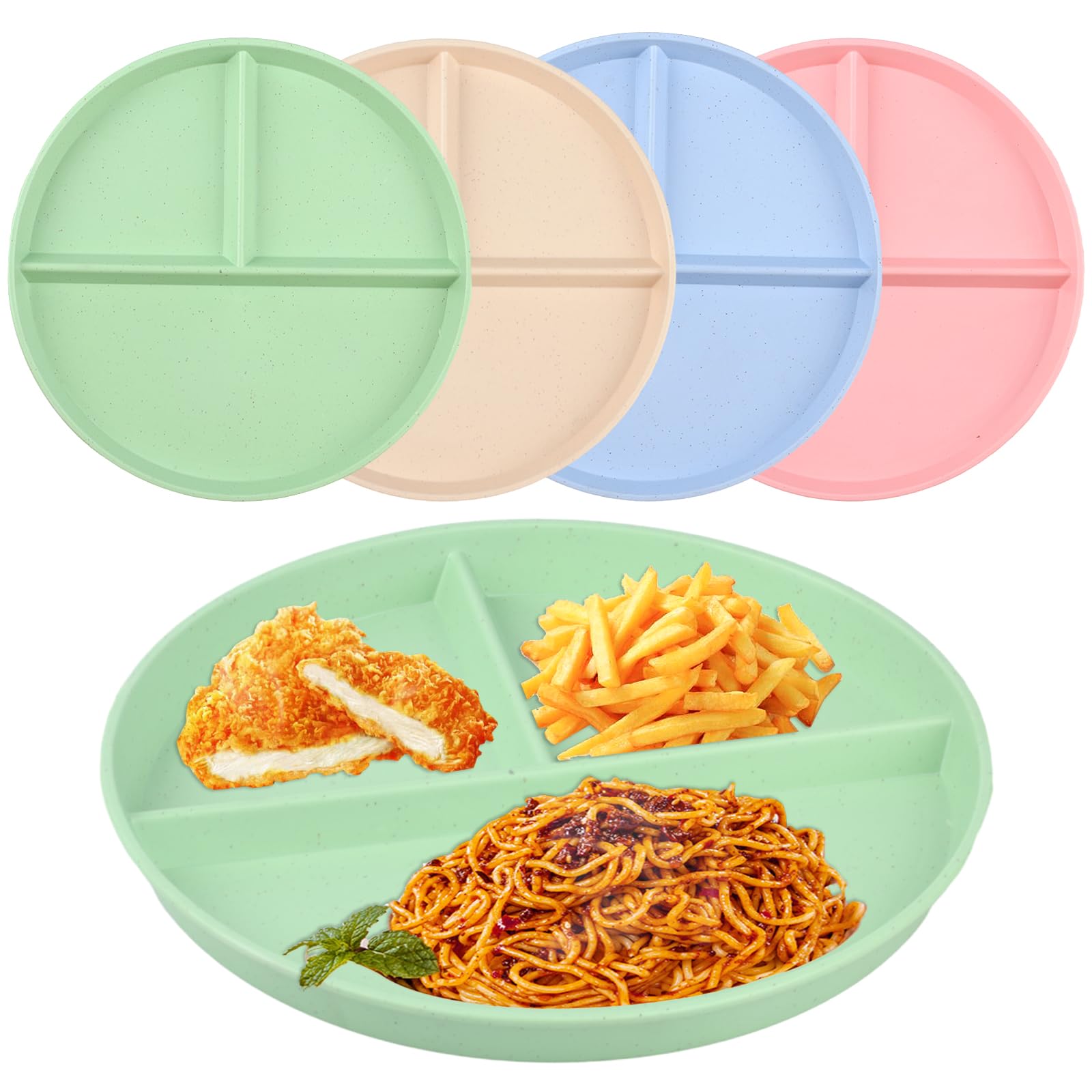 4 Pcs Divided Dinner Plates Sets, 8.6 Inch Portion Control Divided ...