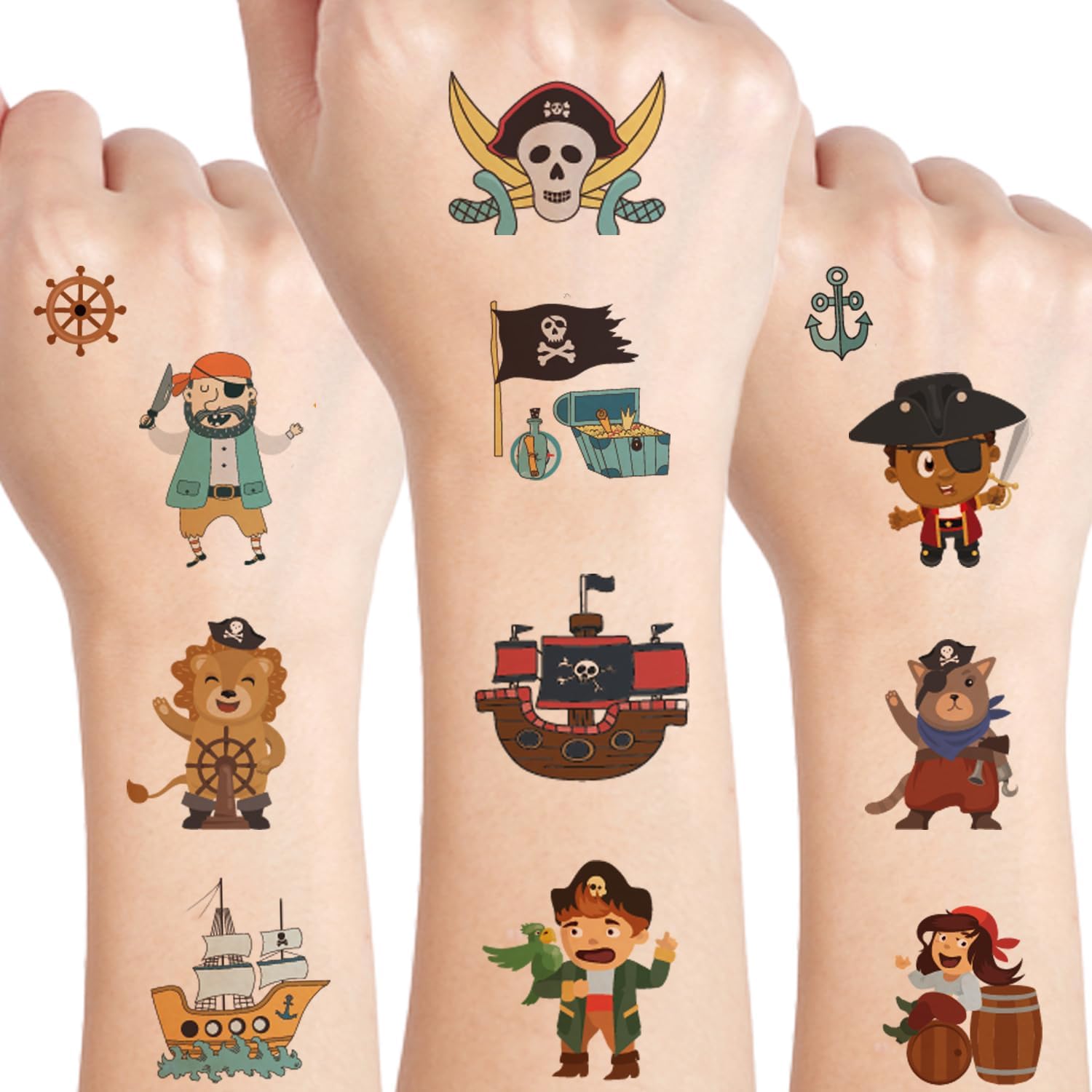 Amazon.com : UVUXO Pirate Temporary Tattoo for kids - 75 Styles Cute ...