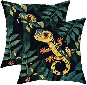 Amazon.com: Gecko Pillow Covers Set of 2, Colorful Tropical Lizard ...